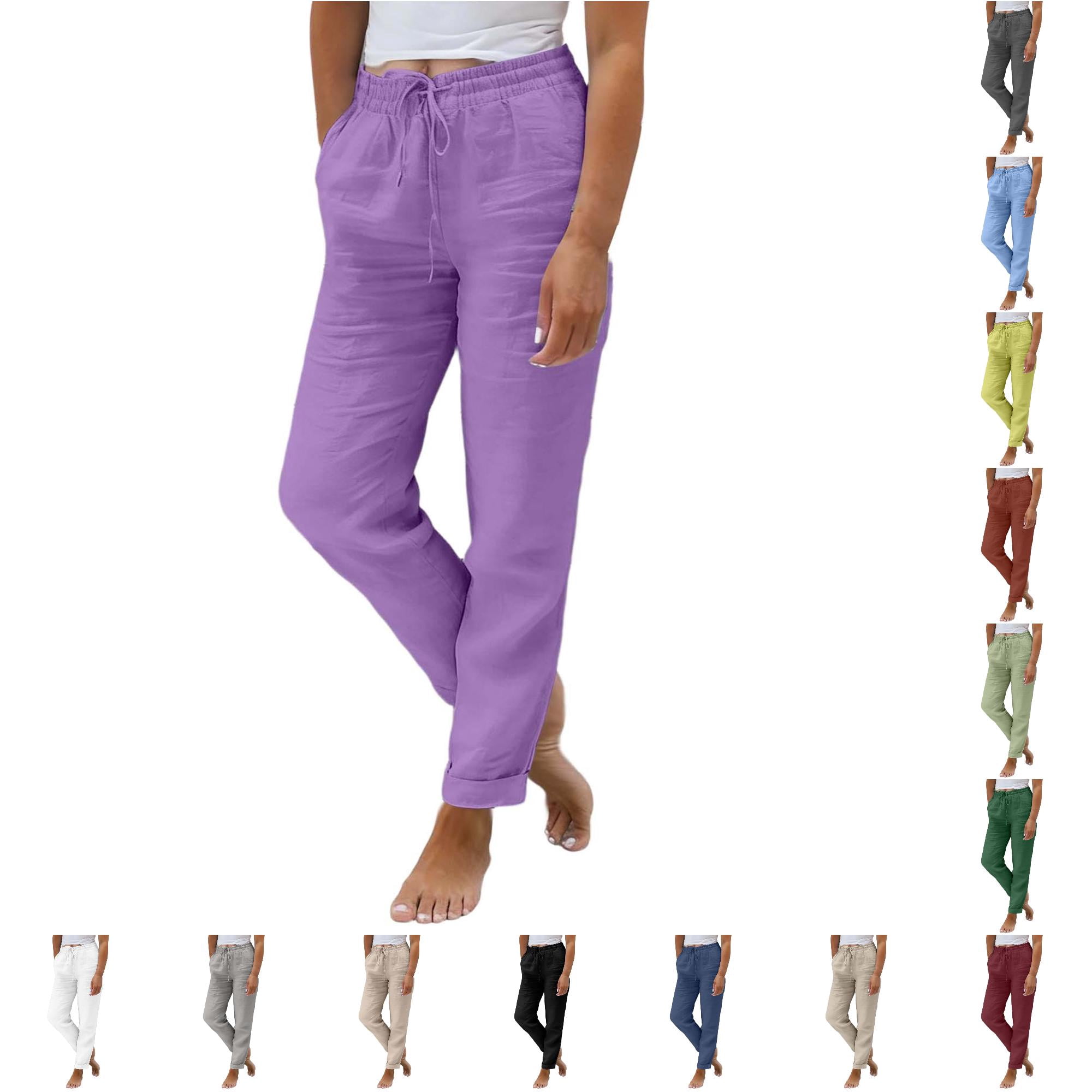 ANINEO Women Pants Linen Lightweight Summer Cargo Trousers Jogging ...