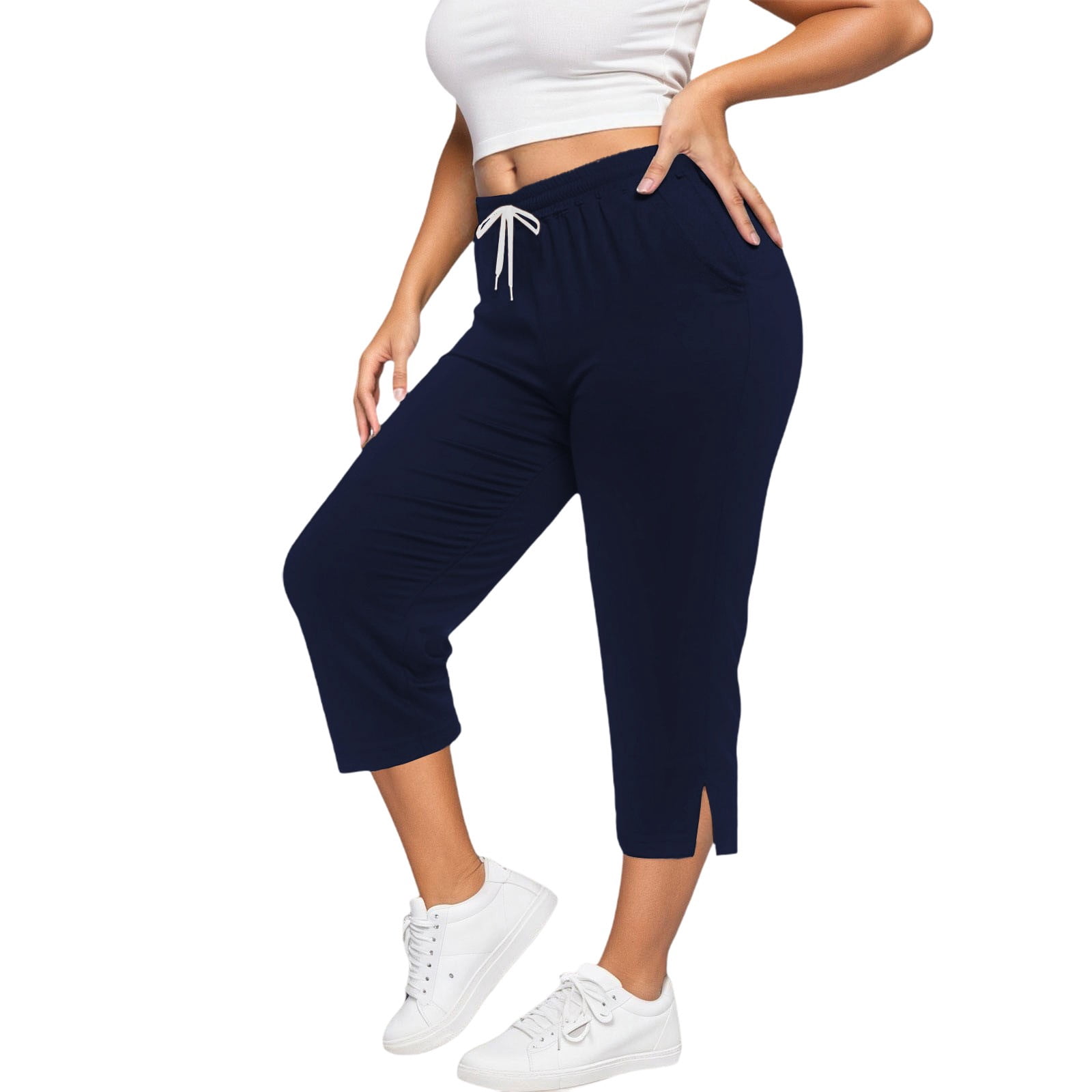 ANINEO Women Plus Size Casual Pants With Pockets Soft Stretchy Yoga ...