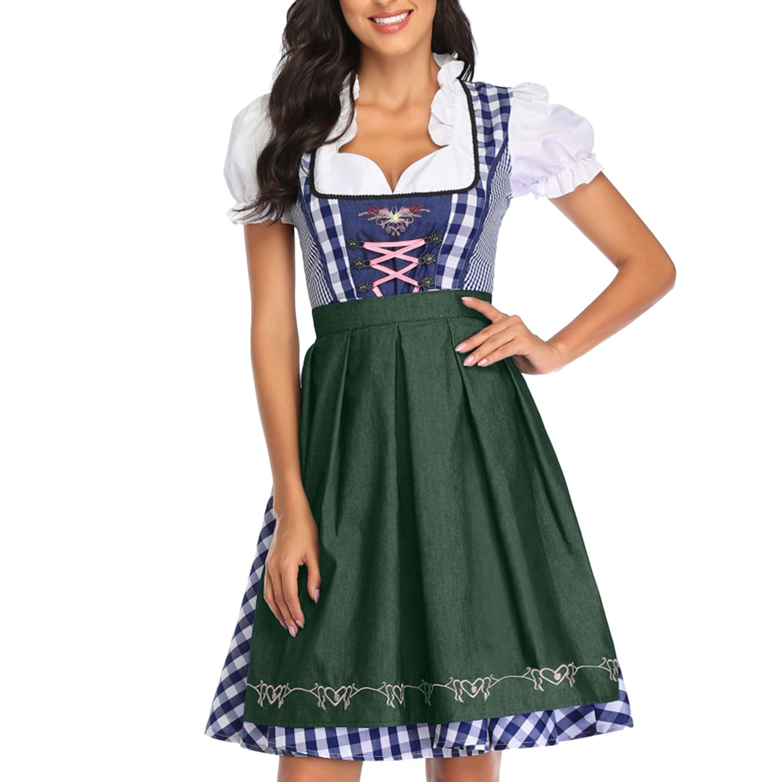 ANINEO Women Plus Size German Dress Square Neck Apron Oktoberfest ...