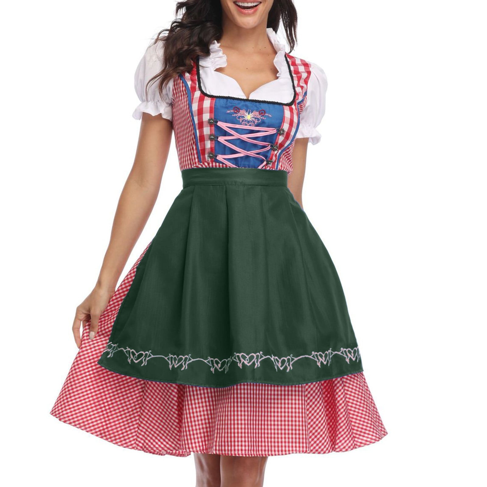 ANINEO Women Plus Size German Dress Square Neck Apron Oktoberfest ...