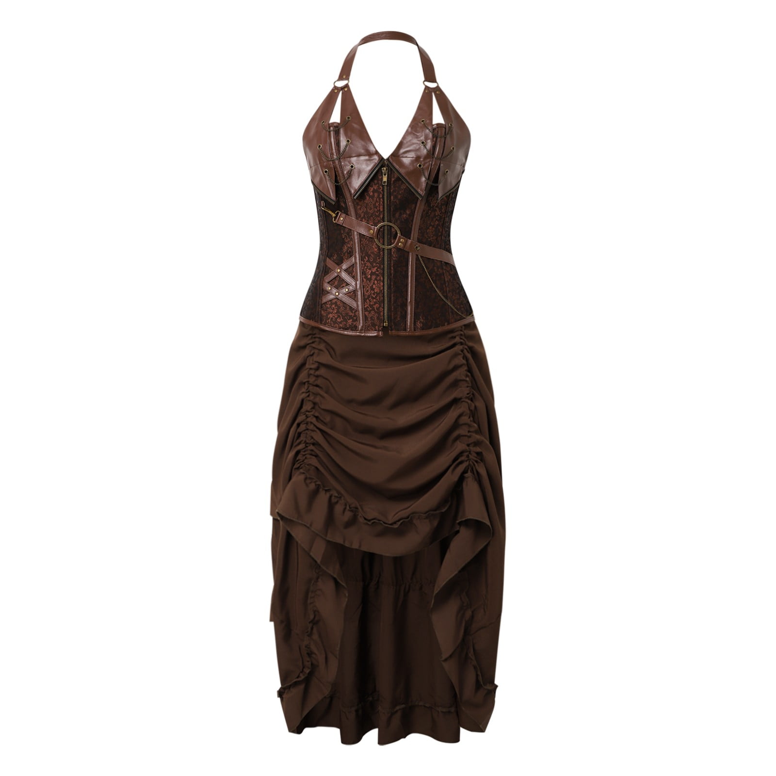 ANINEO Women Retro Court Dress Corset Bustier Brown Split Suit ...