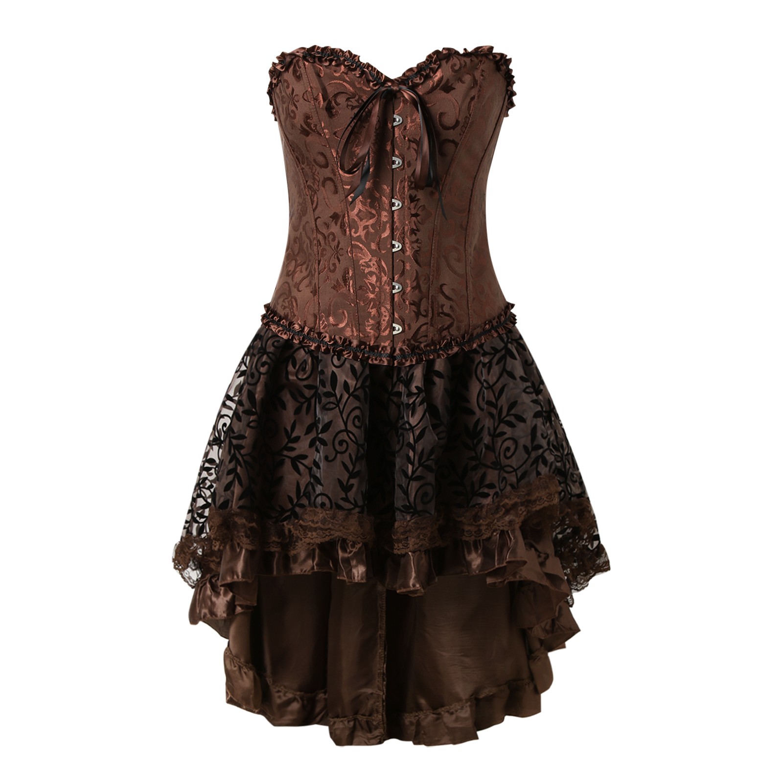 ANINEO Women Retro Court Dress Corset Bustier Brown Split Suit ...