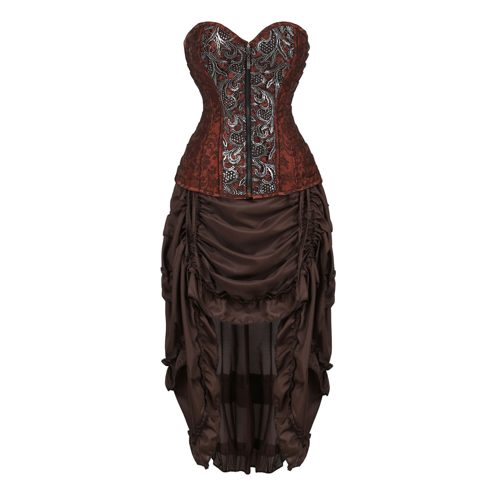 ANINEO Women Retro Court Dress Corset Bustier Brown Split Suit ...