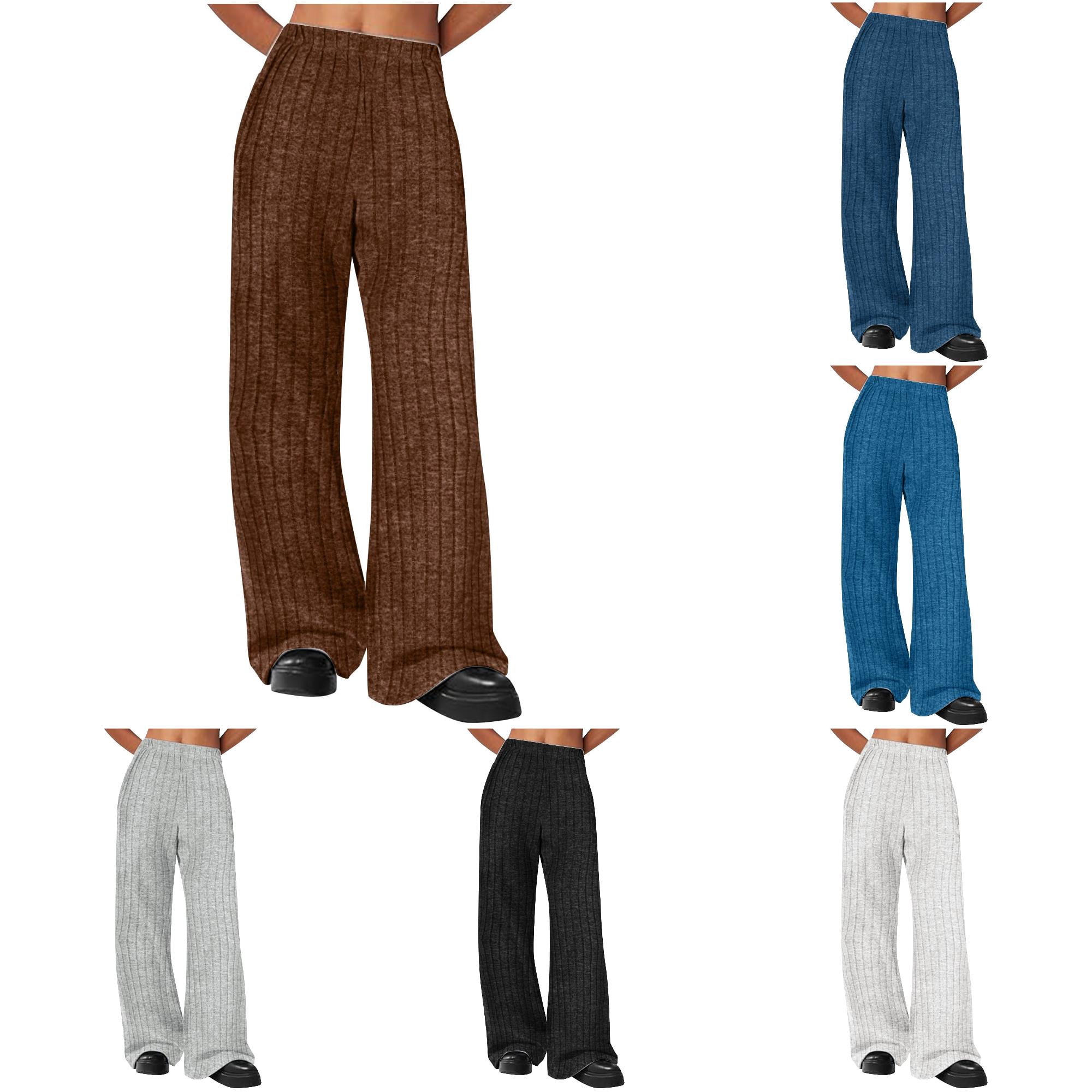 ANINEO Women Ribbed Wide Leg Pants With Pockets Casual Relaxed Comfy ...