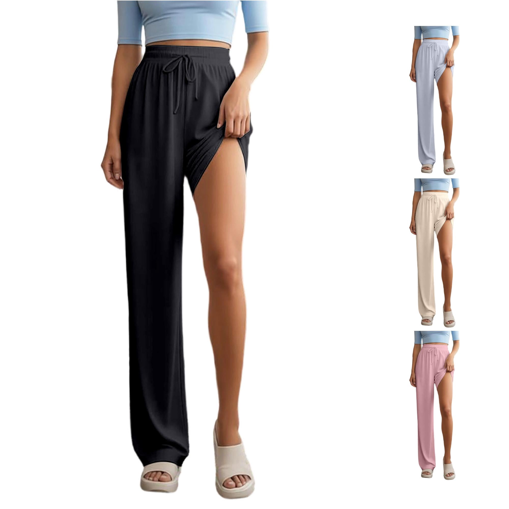 ANINEO Women Straight Leg Casual Pants Lightweight Summer Trousers With ...