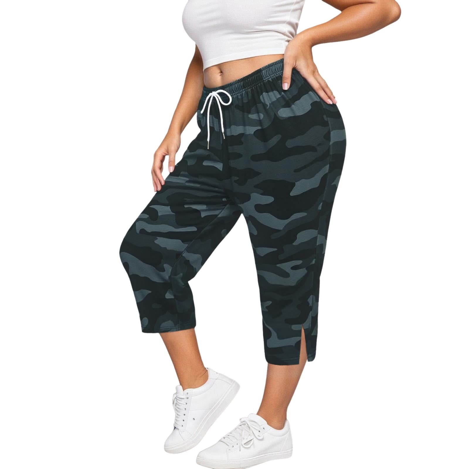 ANINEO Women Stylish Slim Fit Mid Rise Capri Pants Camouflage Printed ...