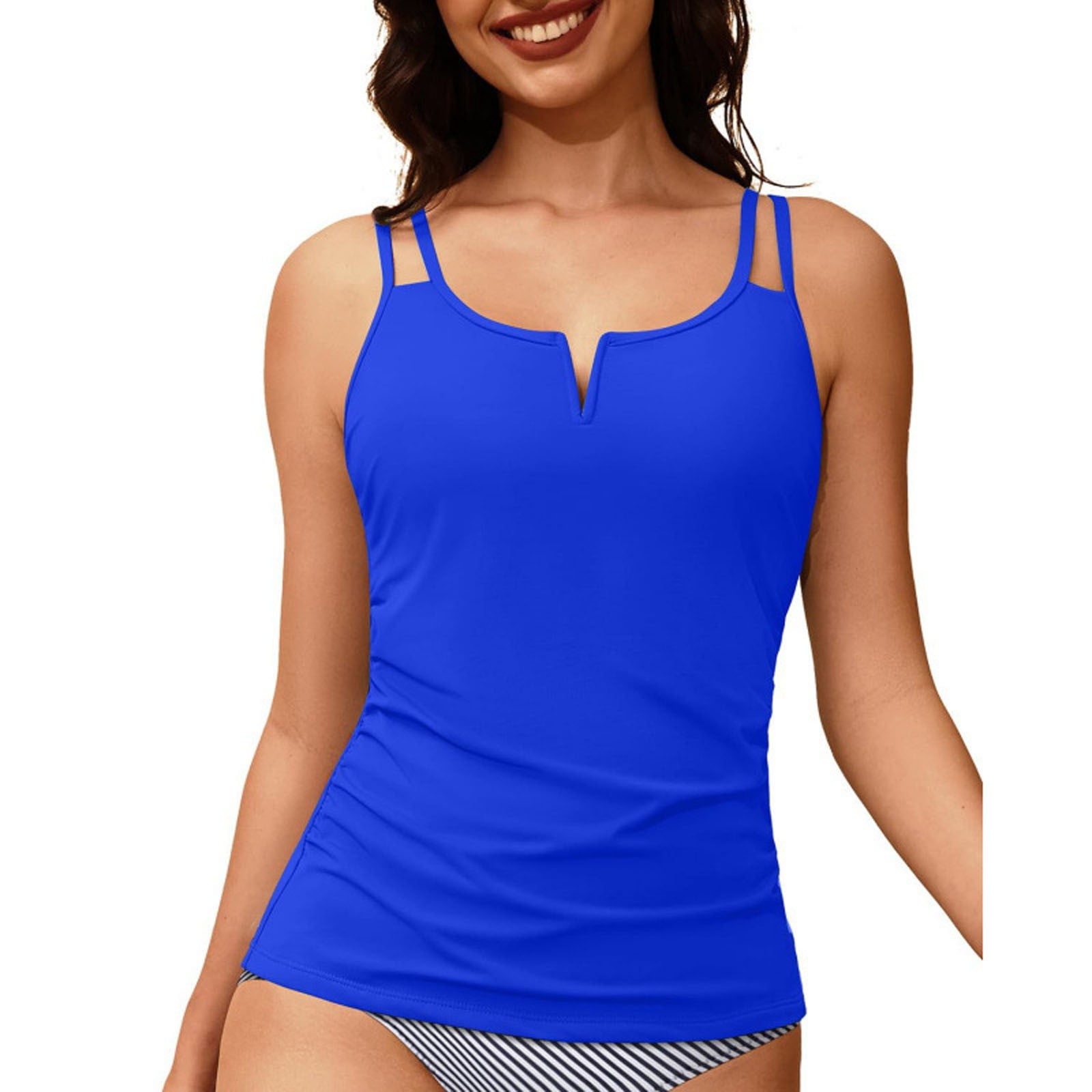 ANINEO Women Swimwear Tankini Bathing Suit Tops Ruched Swimsuit Tops ...