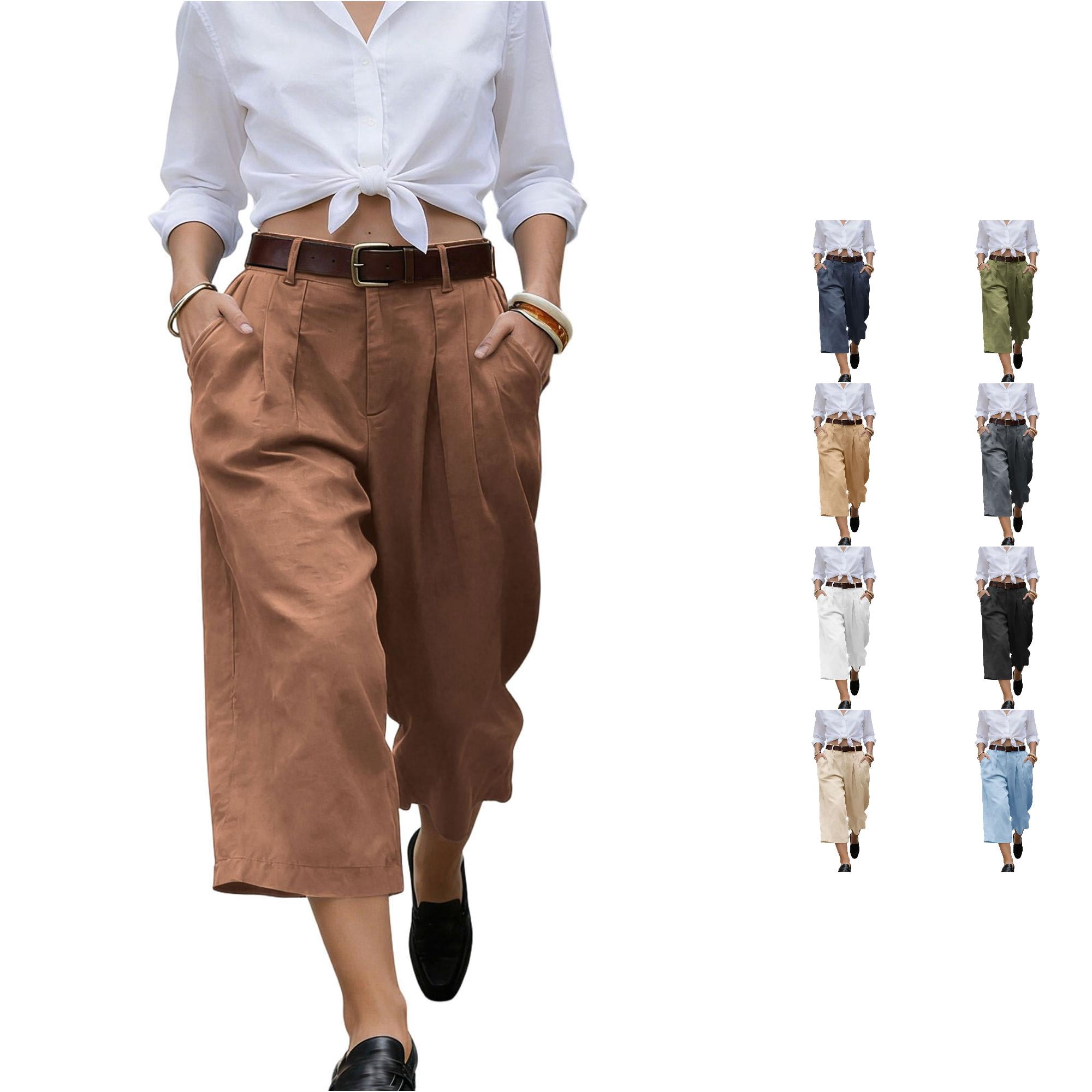 ANINEO Women Wide Leg Casual Cropped Pants For Elegant Everyday Wear ...