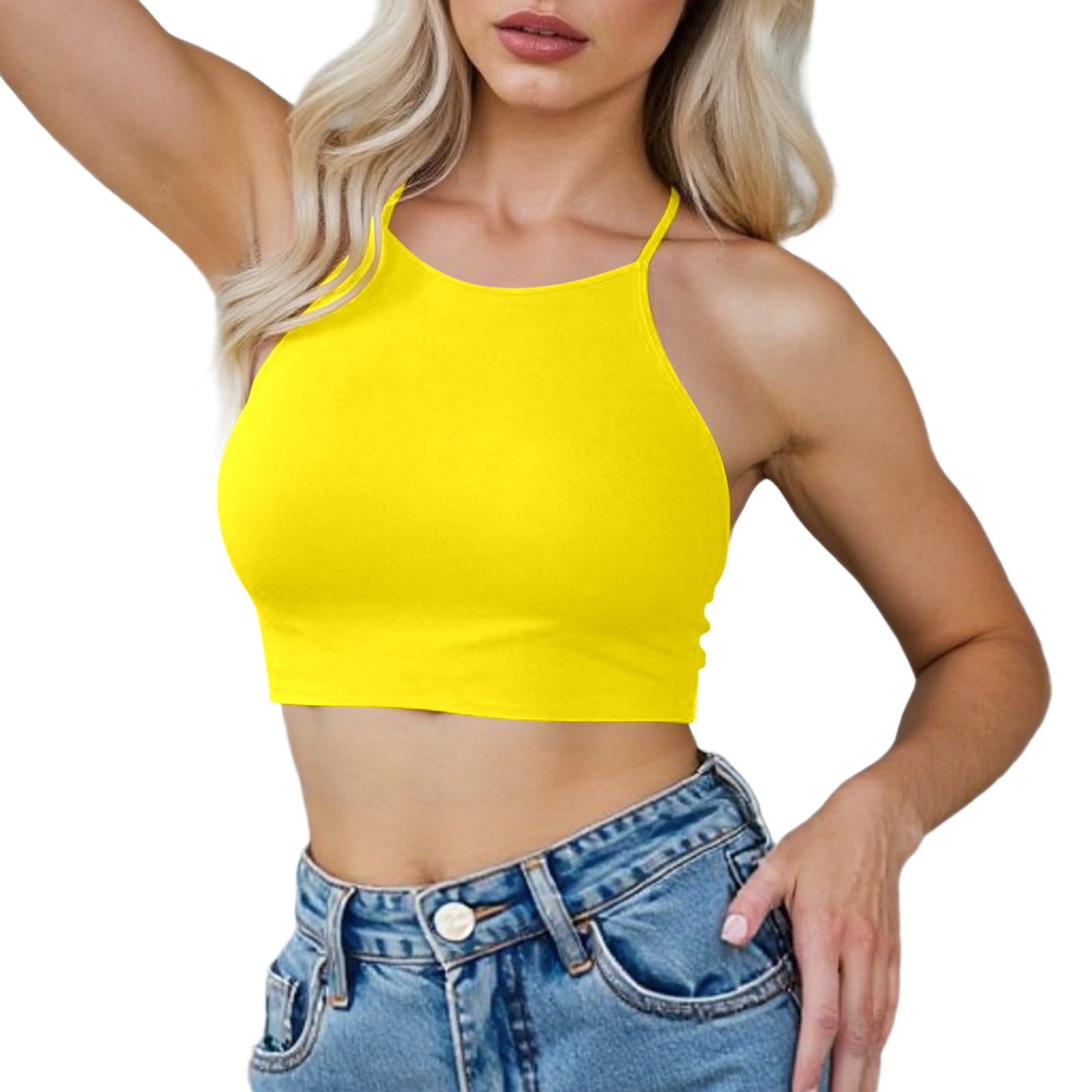 ANINEO Women's 50s Necktie Knot Back Soft Padding Bikini Tops Swimsuit ...