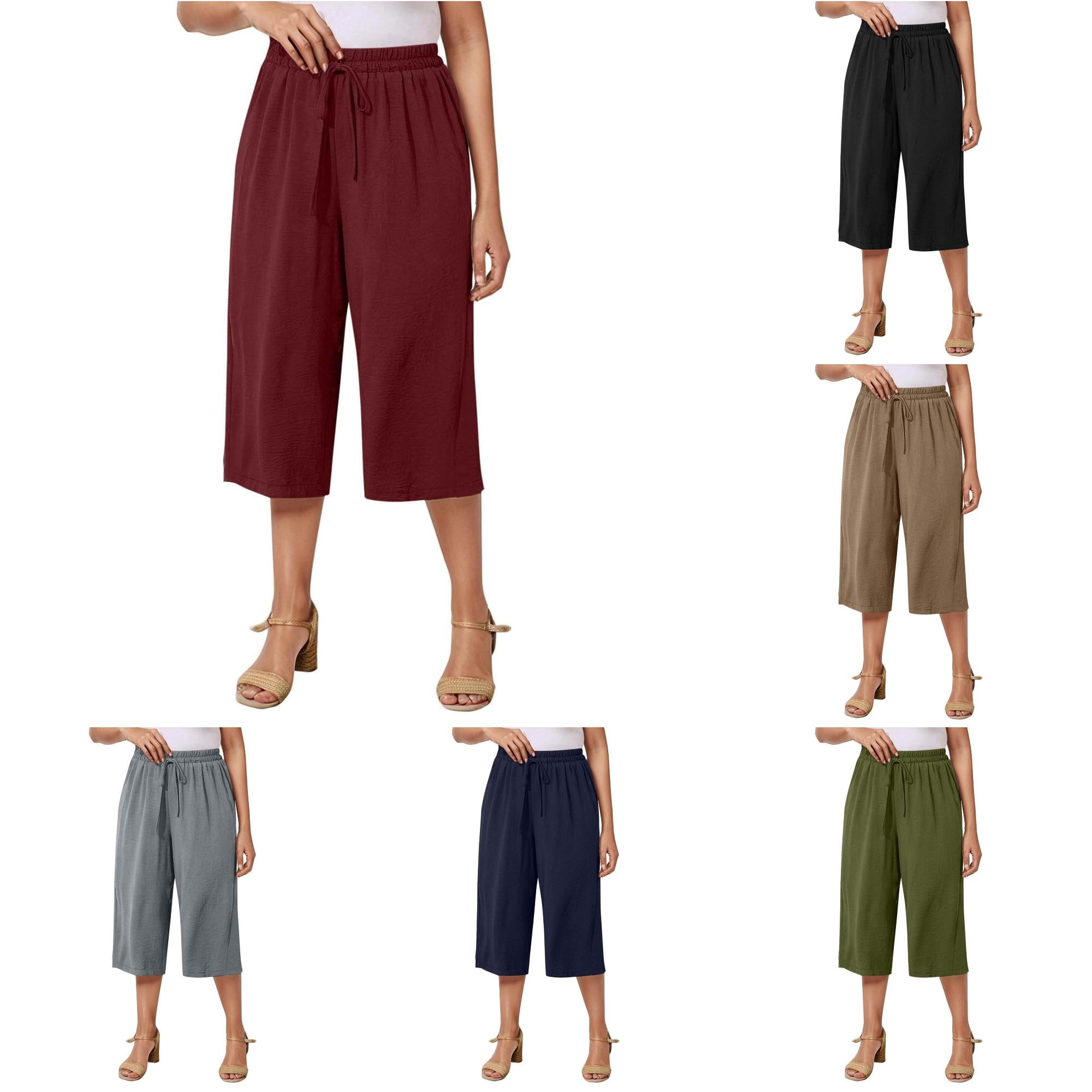 ANINEO Women's Casual Cropped Pants Comfortable Relaxed Wide Leg ...