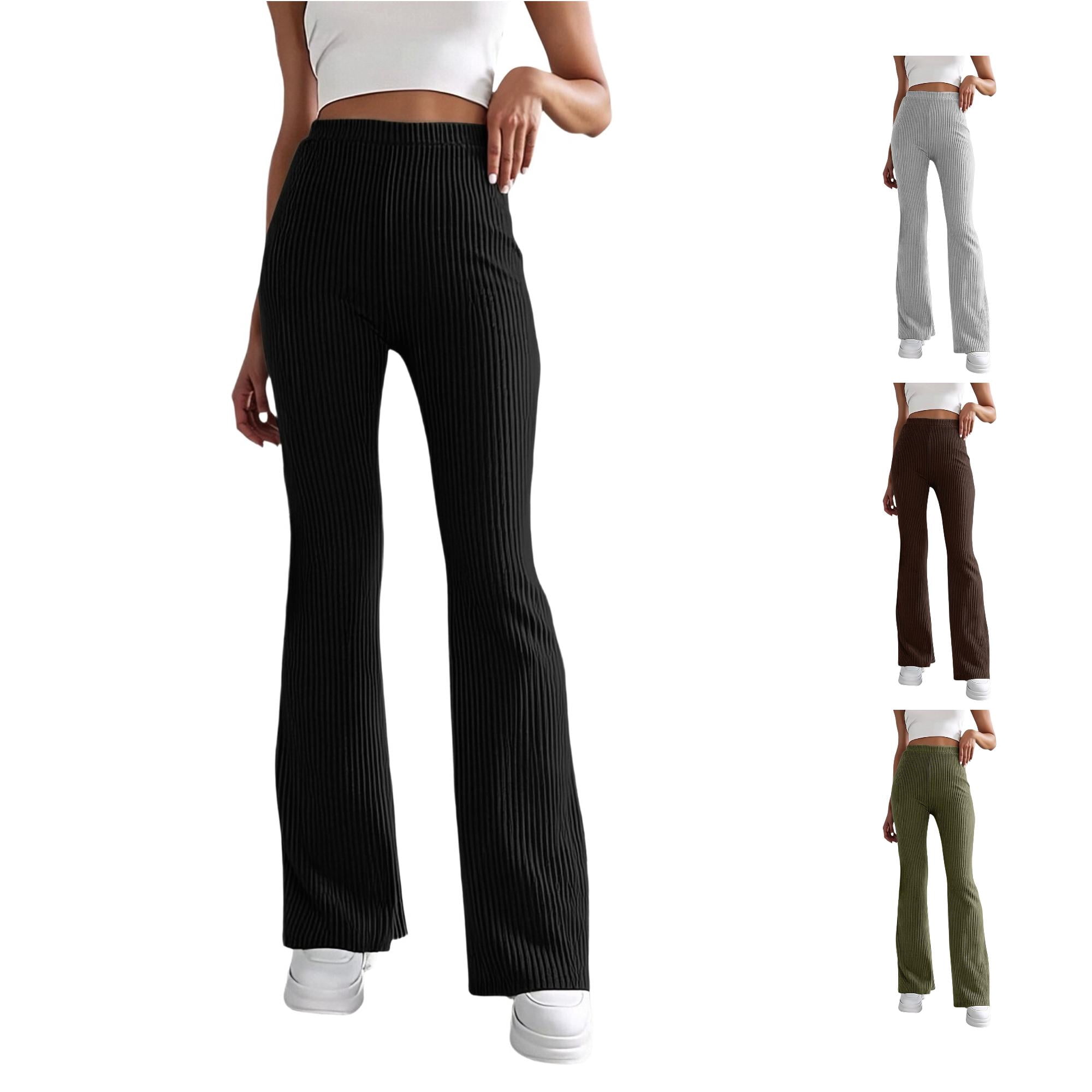 ANINEO Women's Casual Flared Pants High Waisted Elastic Waist ...