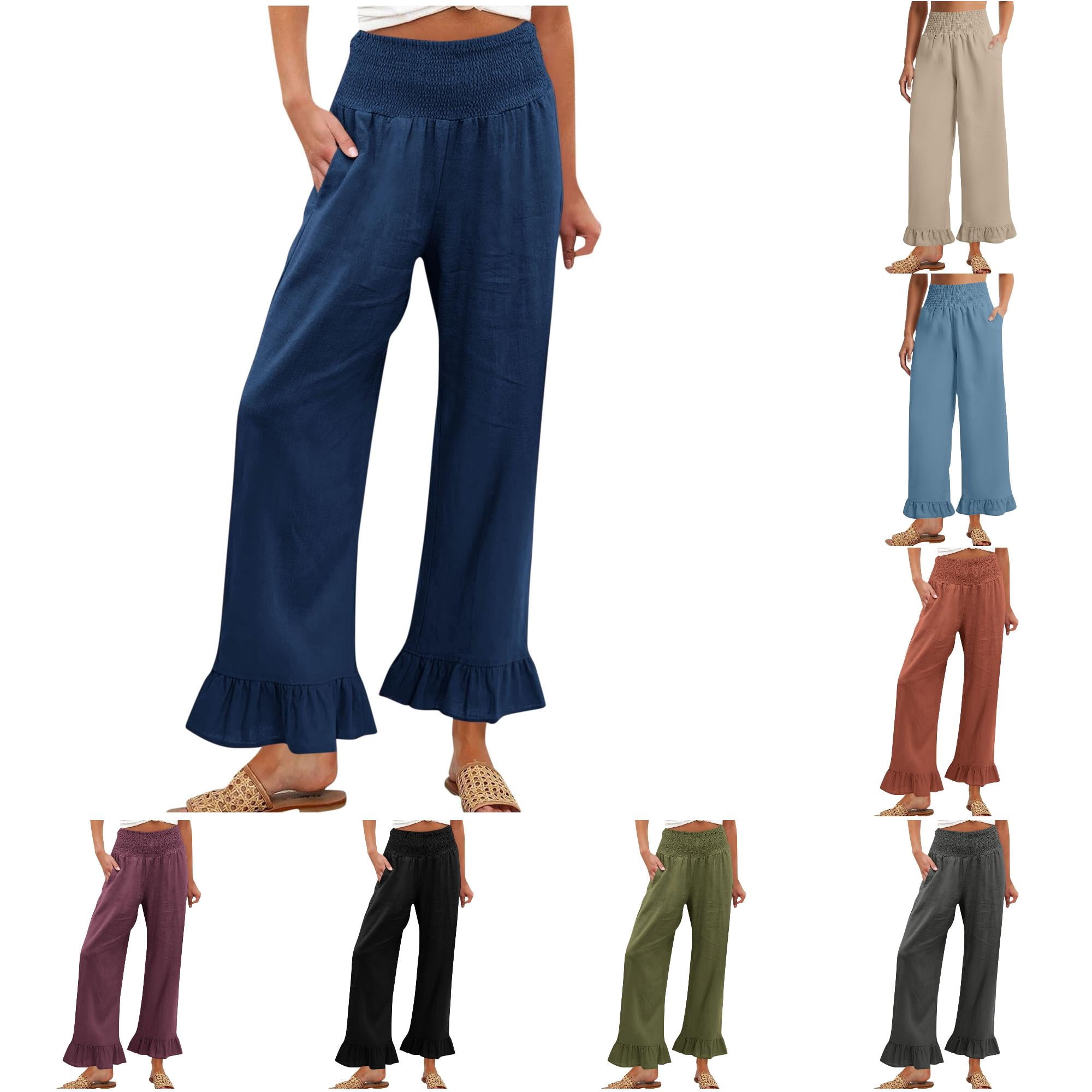 ANINEO Women's Casual Floral Lace Pants Summer Comfortable Everyday ...