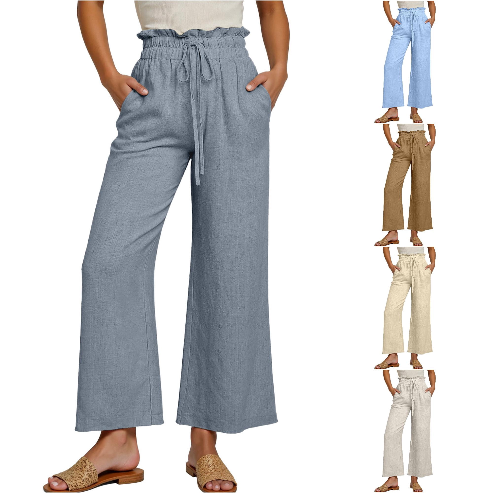 ANINEO Women's Casual Loose Fit Straight Leg Pants Elastic Waist ...