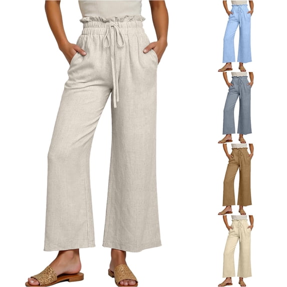 ANINEO Women's Casual Loose Fit Straight Leg Pants Elastic Waist ...