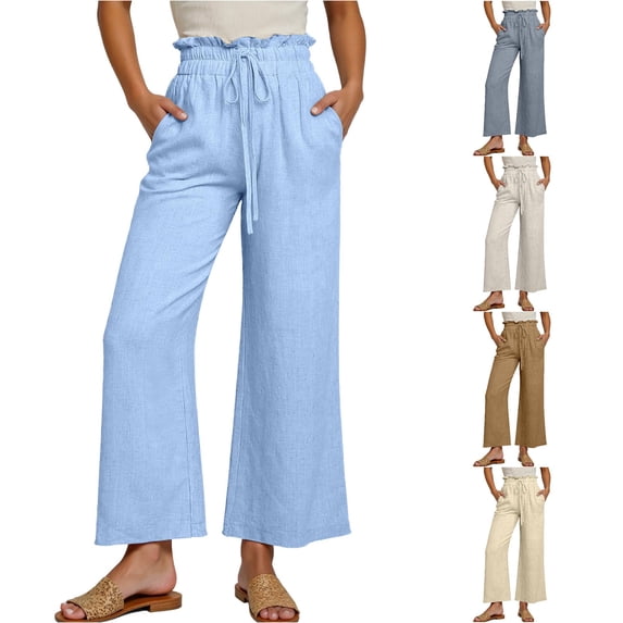 ANINEO Women's Casual Loose Fit Straight Leg Pants Elastic Waist ...