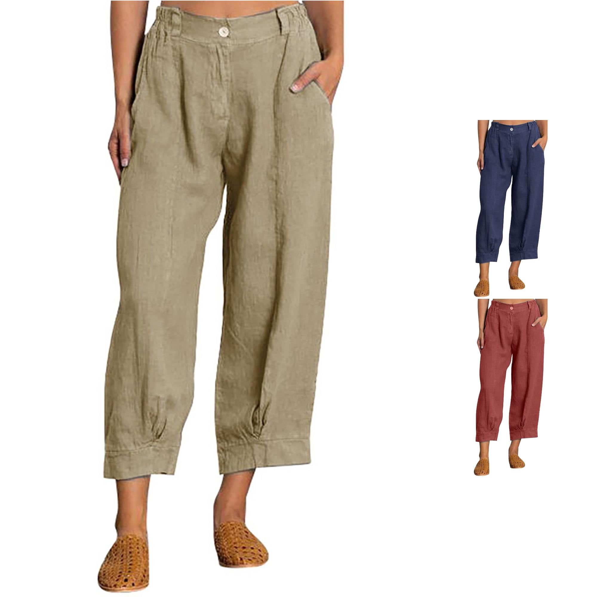 ANINEO Women's Casual Pants Fashion Solid Color Ankle Length Casual ...
