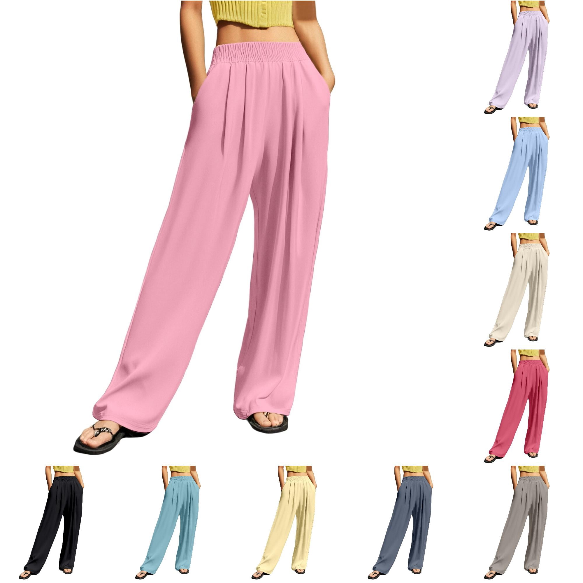 ANINEO Women's Casual Pants High Waisted Trousers Straight Pants With ...