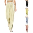 ANINEO Women's Casual Pants Lace Trim Straight Leg Pants Comfortable ...