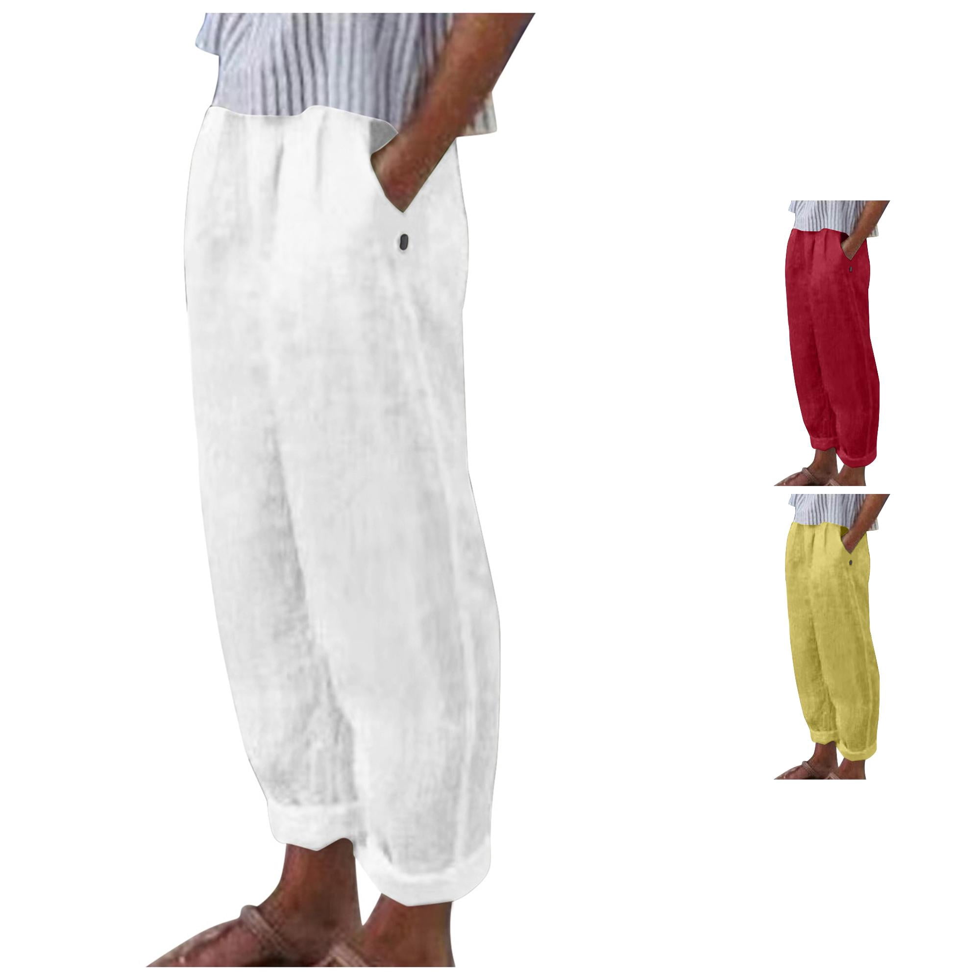 ANINEO Women's Casual Pants Side Button Fashion Pants Loose Elastic ...