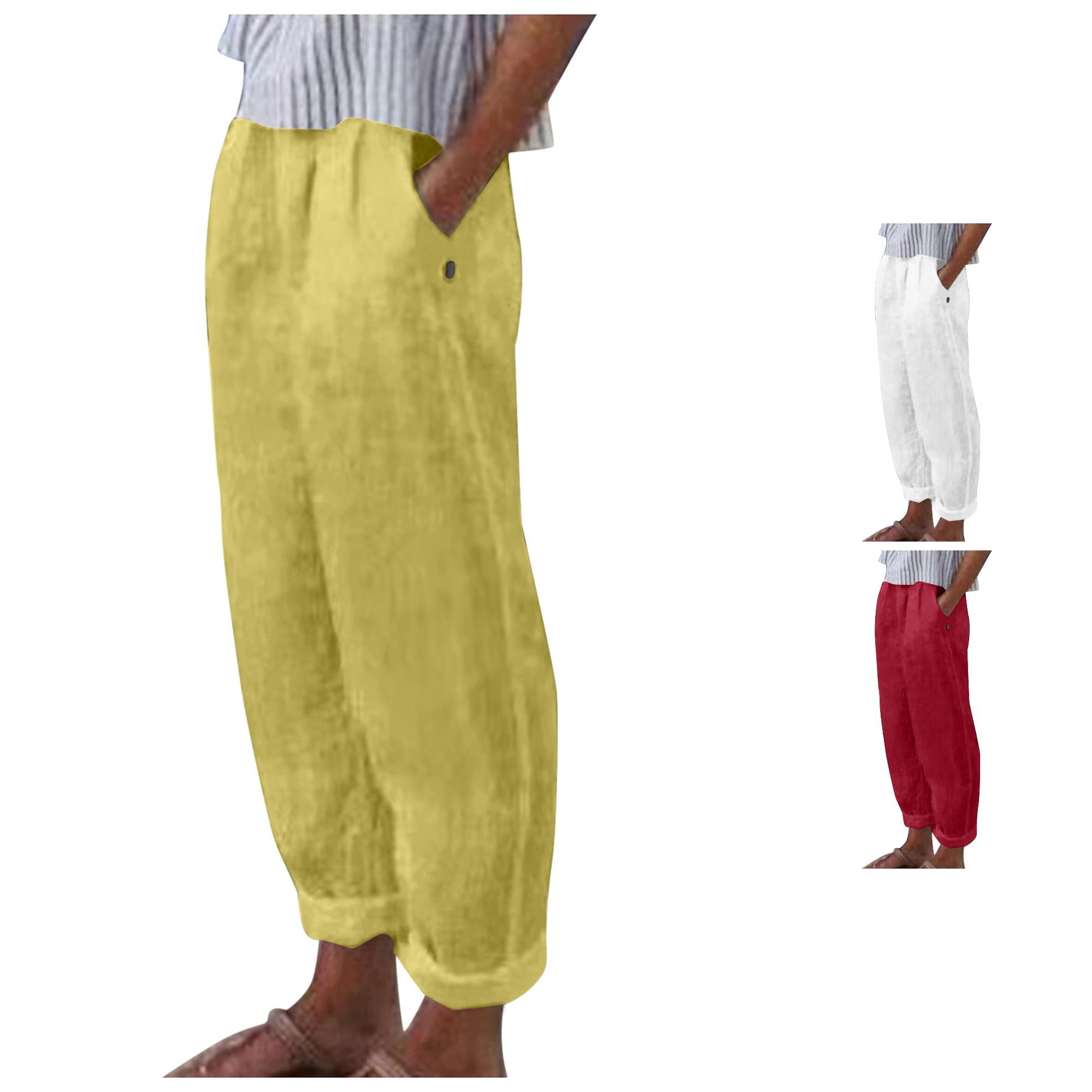 ANINEO Women's Casual Pants Side Button Fashion Pants Loose Elastic ...