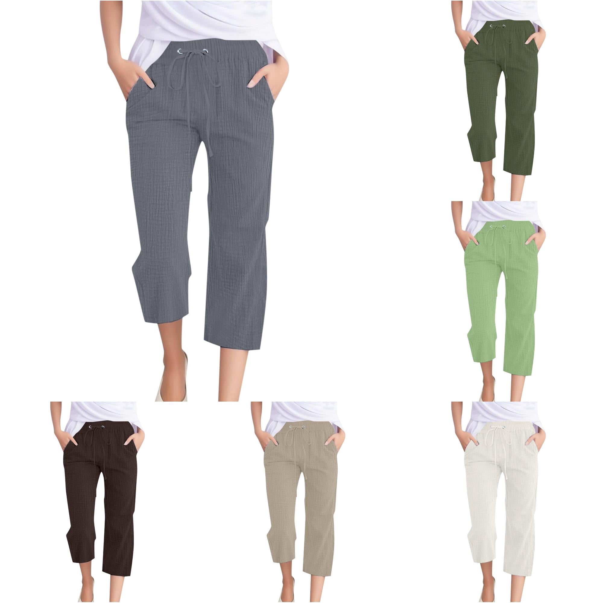 ANINEO Women's Casual Solid Color Plain Weave Breathable Ankle Length ...
