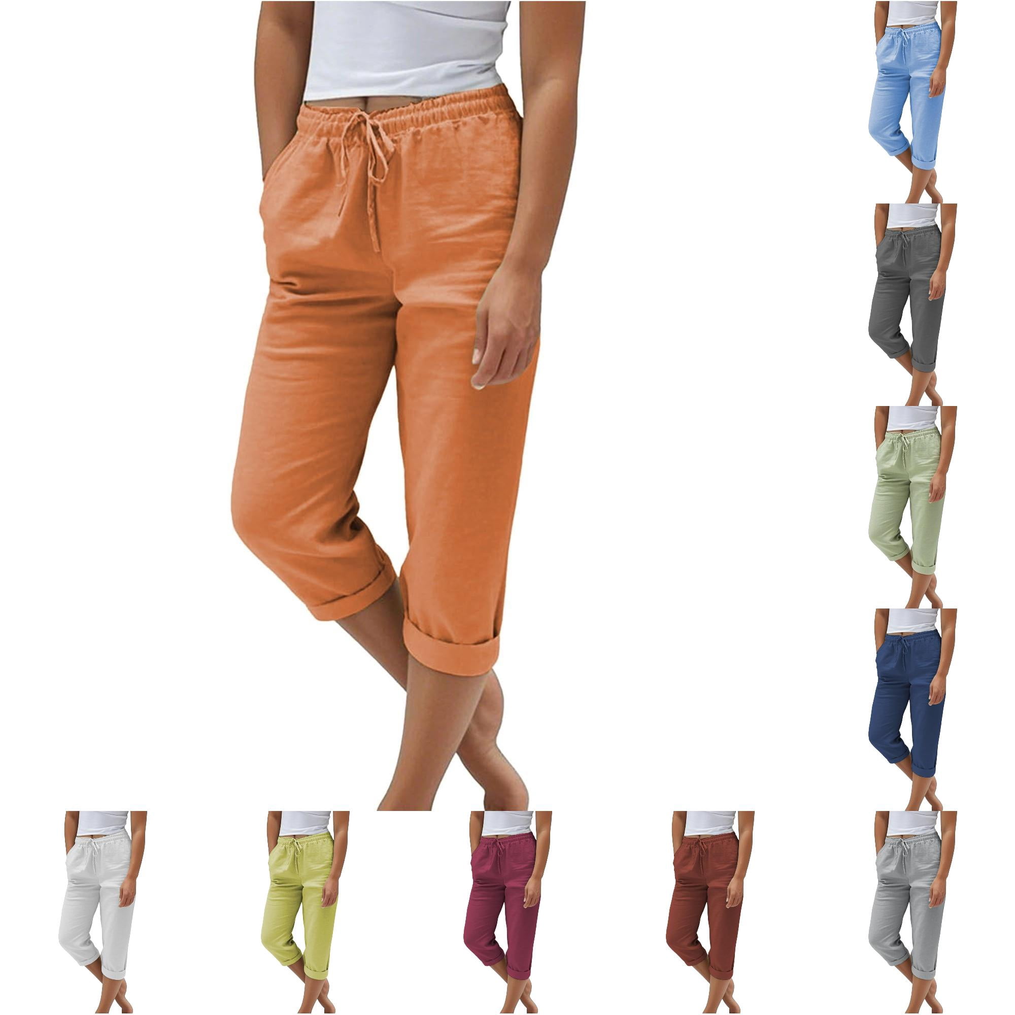 ANINEO Women's Elegant Casual High Waist Tied Belted Capri Pants For ...