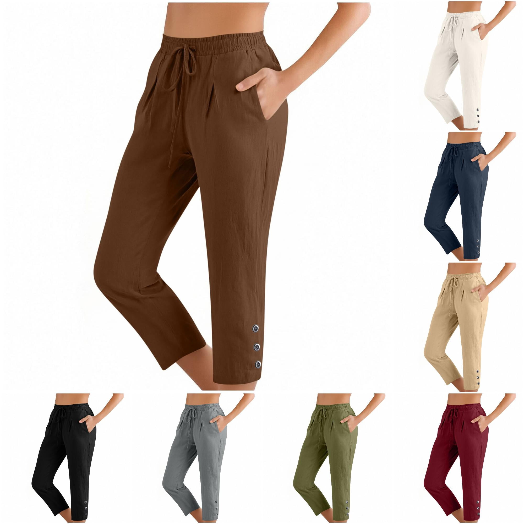 ANINEO Women's Fashionable Casual Solid Color Casual Calf Length Pants ...