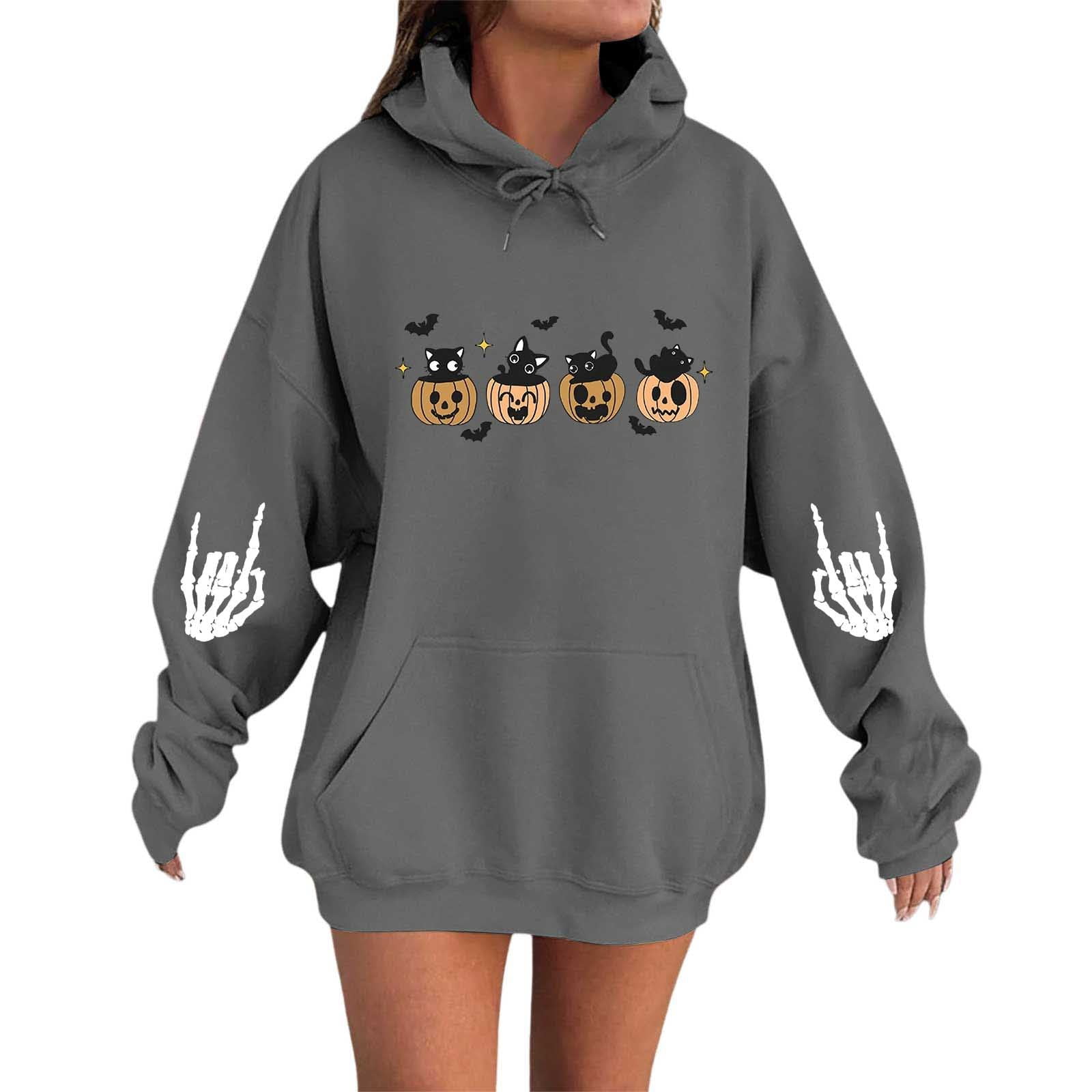 ANINEO Women's Halloween Hoodie Pullover Casual Fall Graphic Sweatshirt ...