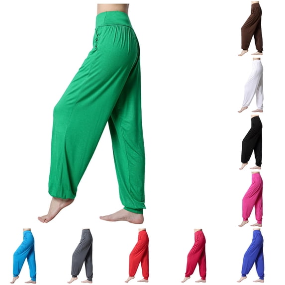 ANINEO Women's Loose Sports Pants Yoga Pants Flat Waist Pockets Pants ...