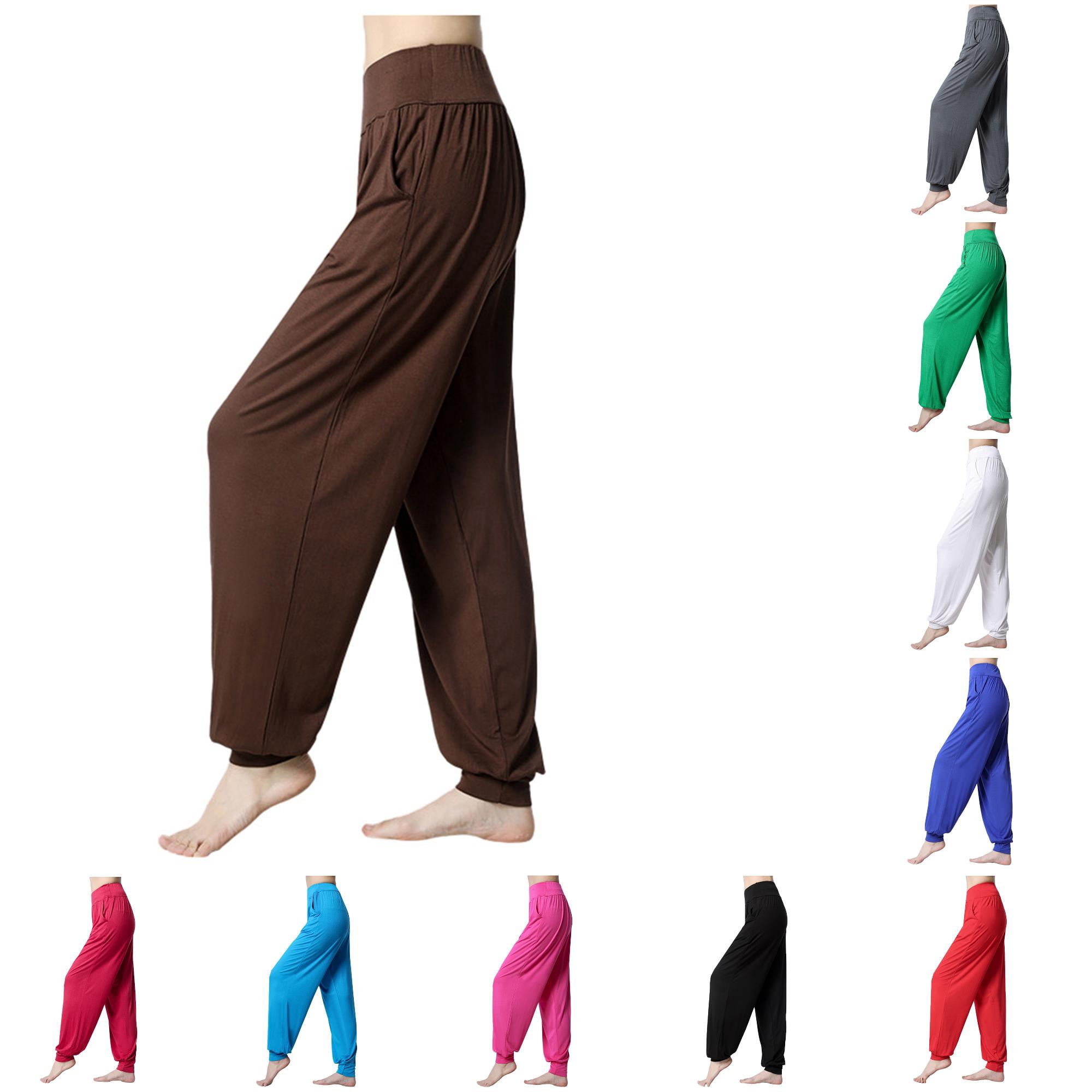 ANINEO Women's Loose Sports Pants Yoga Pants Flat Waist Pockets Pants ...
