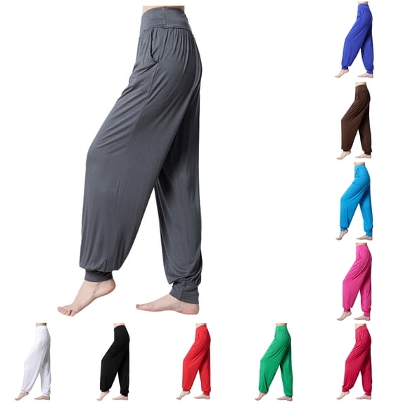 ANINEO Women's Loose Sports Pants Yoga Pants Flat Waist Pockets Pants ...