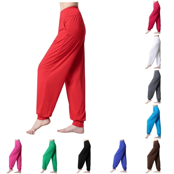 ANINEO Women's Loose Sports Pants Yoga Pants Flat Waist Pockets Pants ...