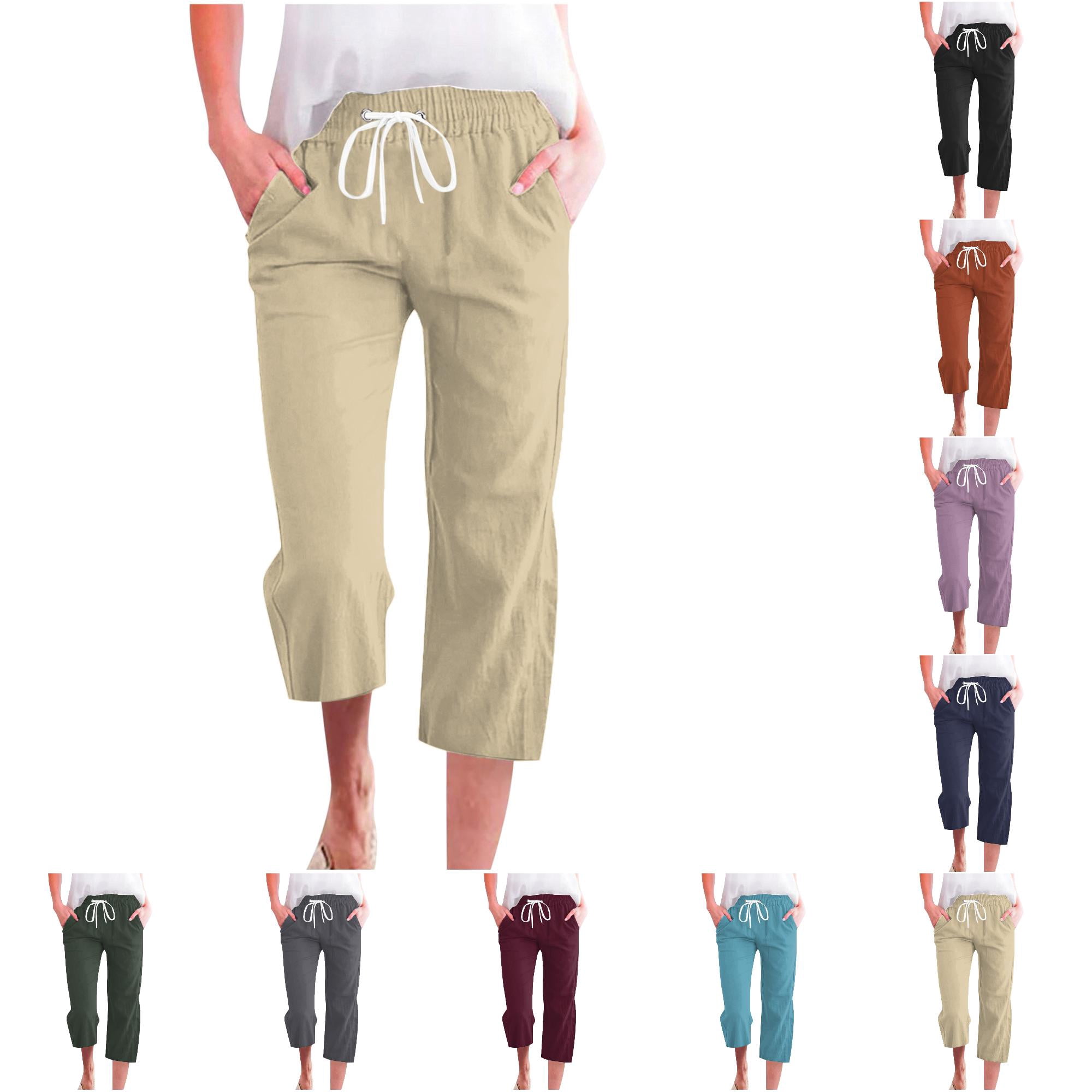 ANINEO Women's Pants Spring Summer Solid Color Lace Up Pocket Loose ...