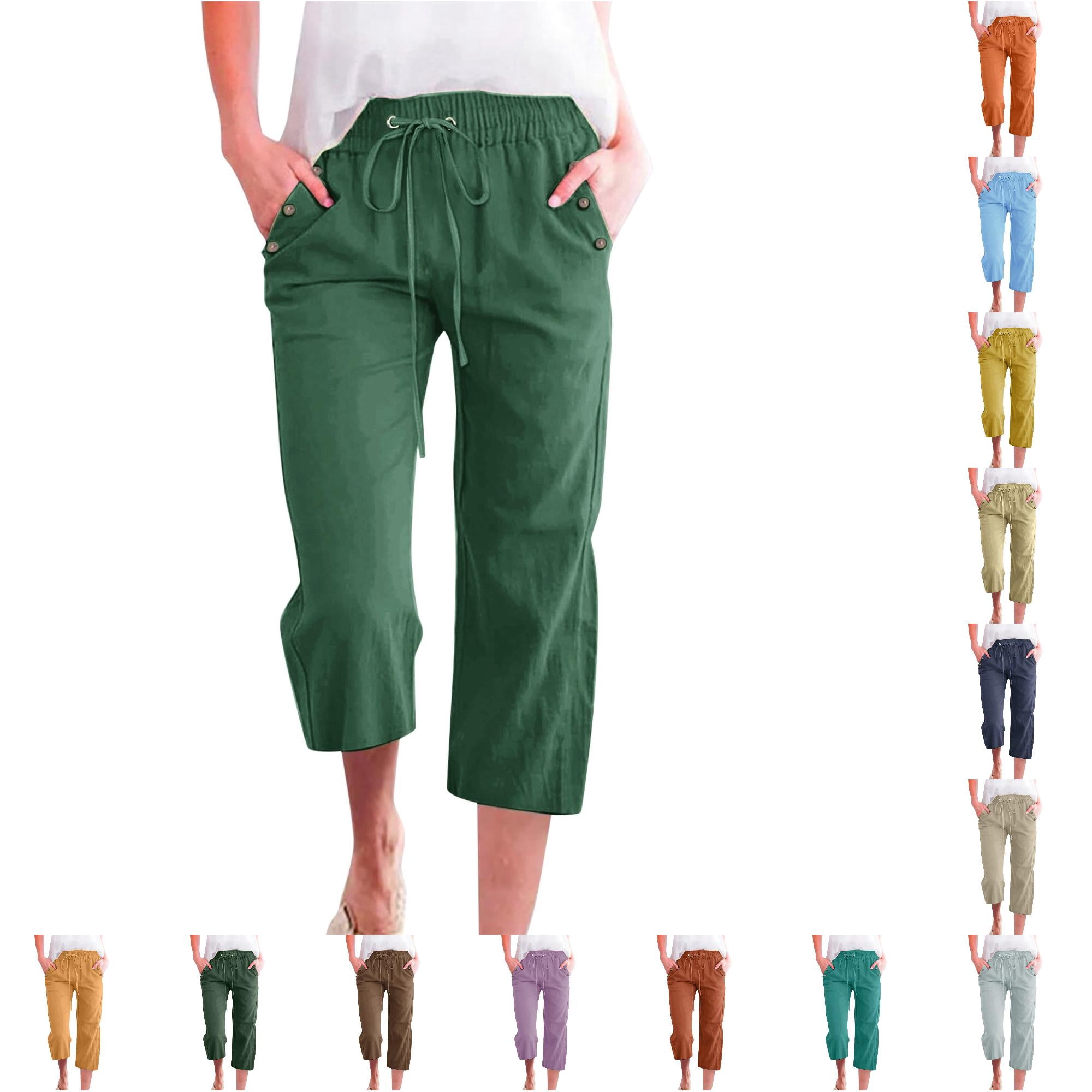 ANINEO Women's Solid Color Linen Blend Ankle Length Pants Loose Fit ...