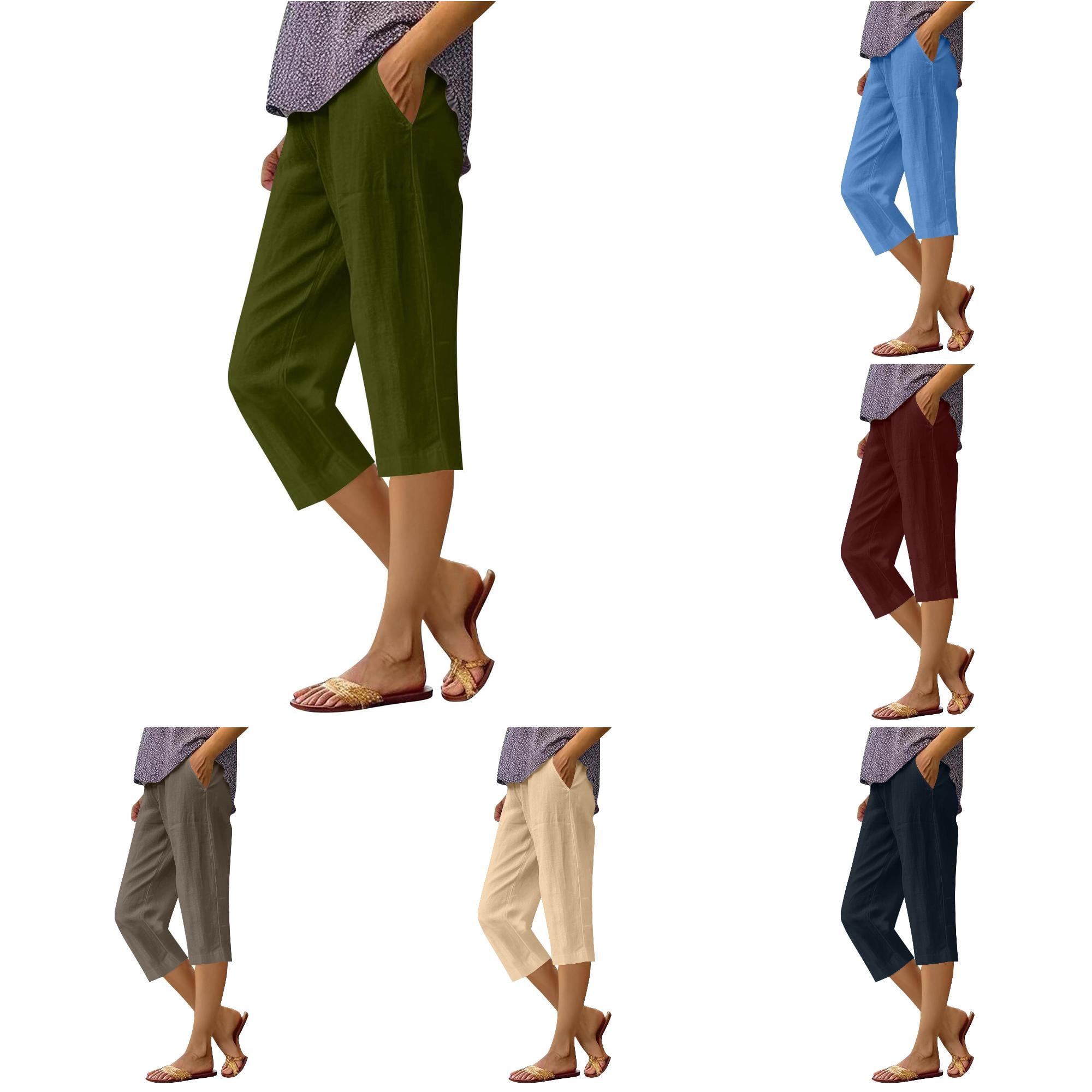 ANINEO Women's Solid Color Loose Pants Cropped Pants Relaxed Fit Female ...