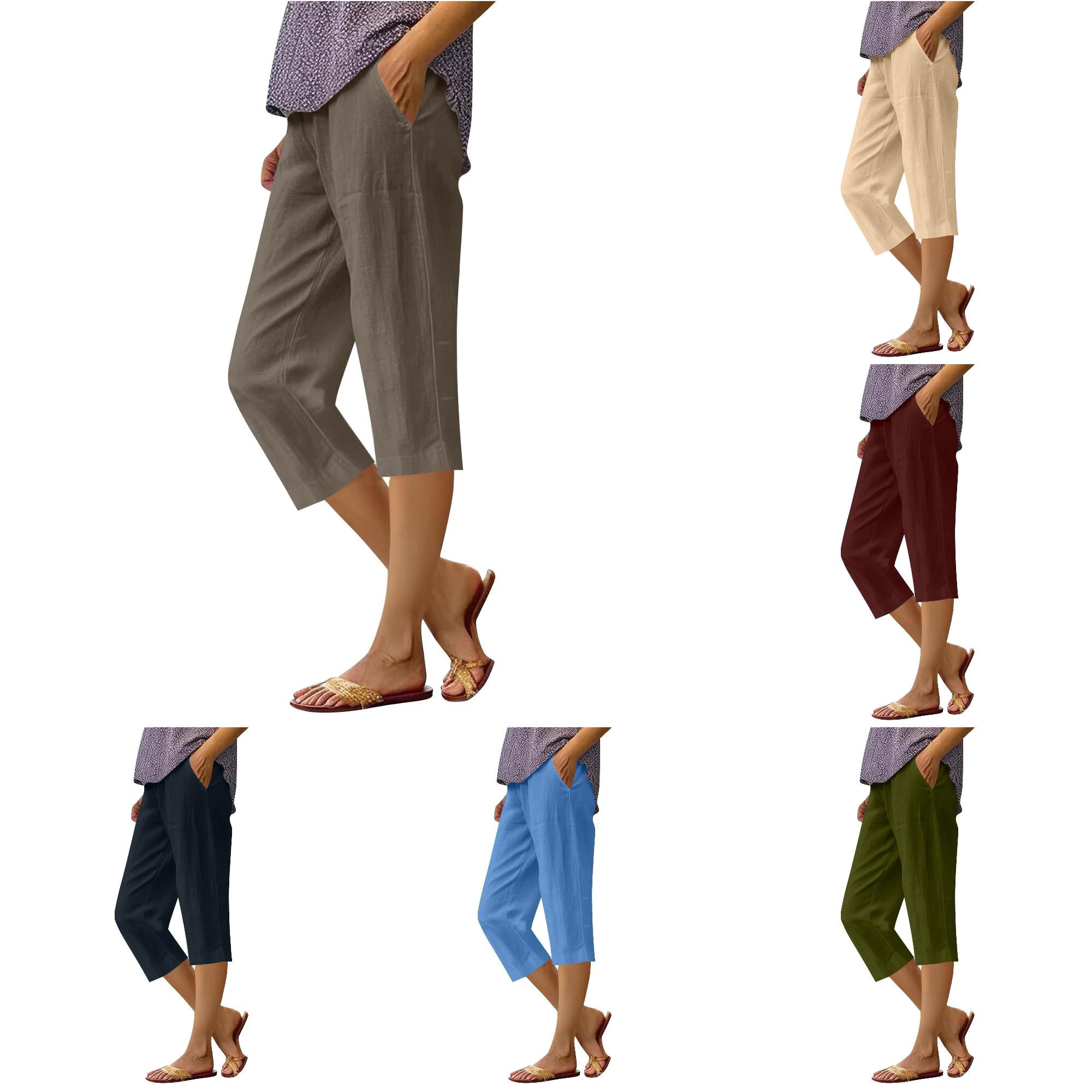 ANINEO Women's Solid Color Loose Pants Cropped Pants Soft Female Summer ...