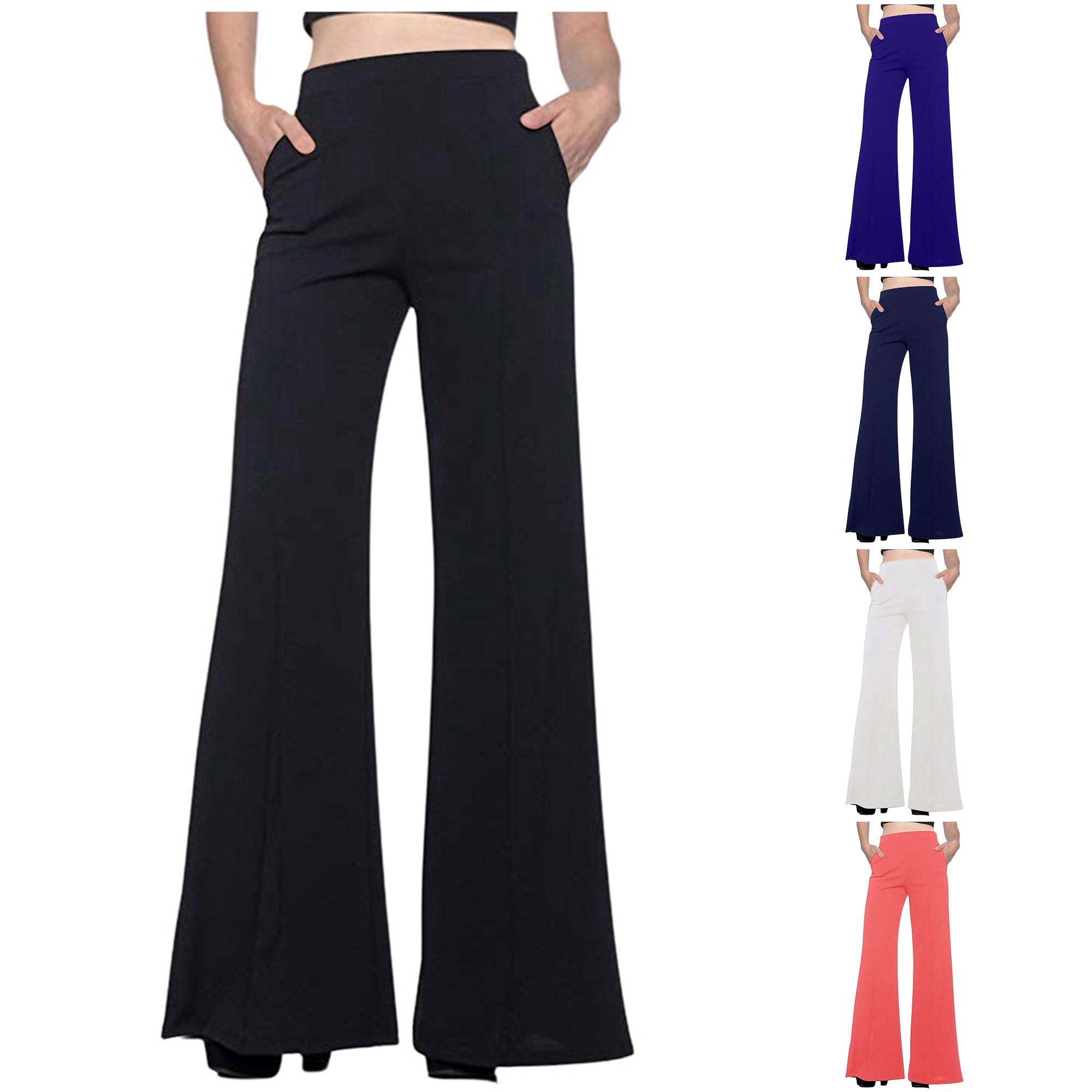 ANINEO Women's Solid Color Simple Casual Flare Leg Casual Pants Cozy ...