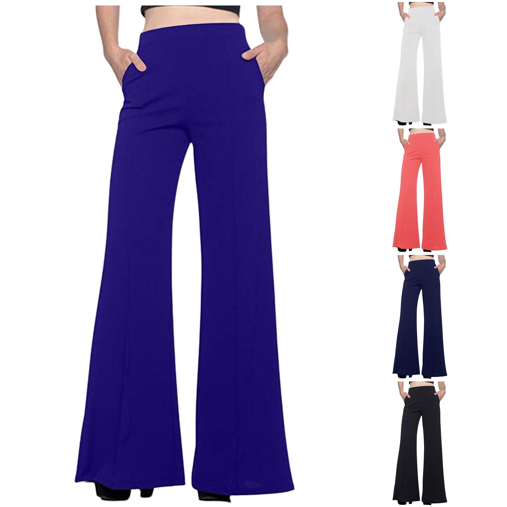 ANINEO Women's Solid Color Simple Casual Flare Leg Casual Pants Holiday ...