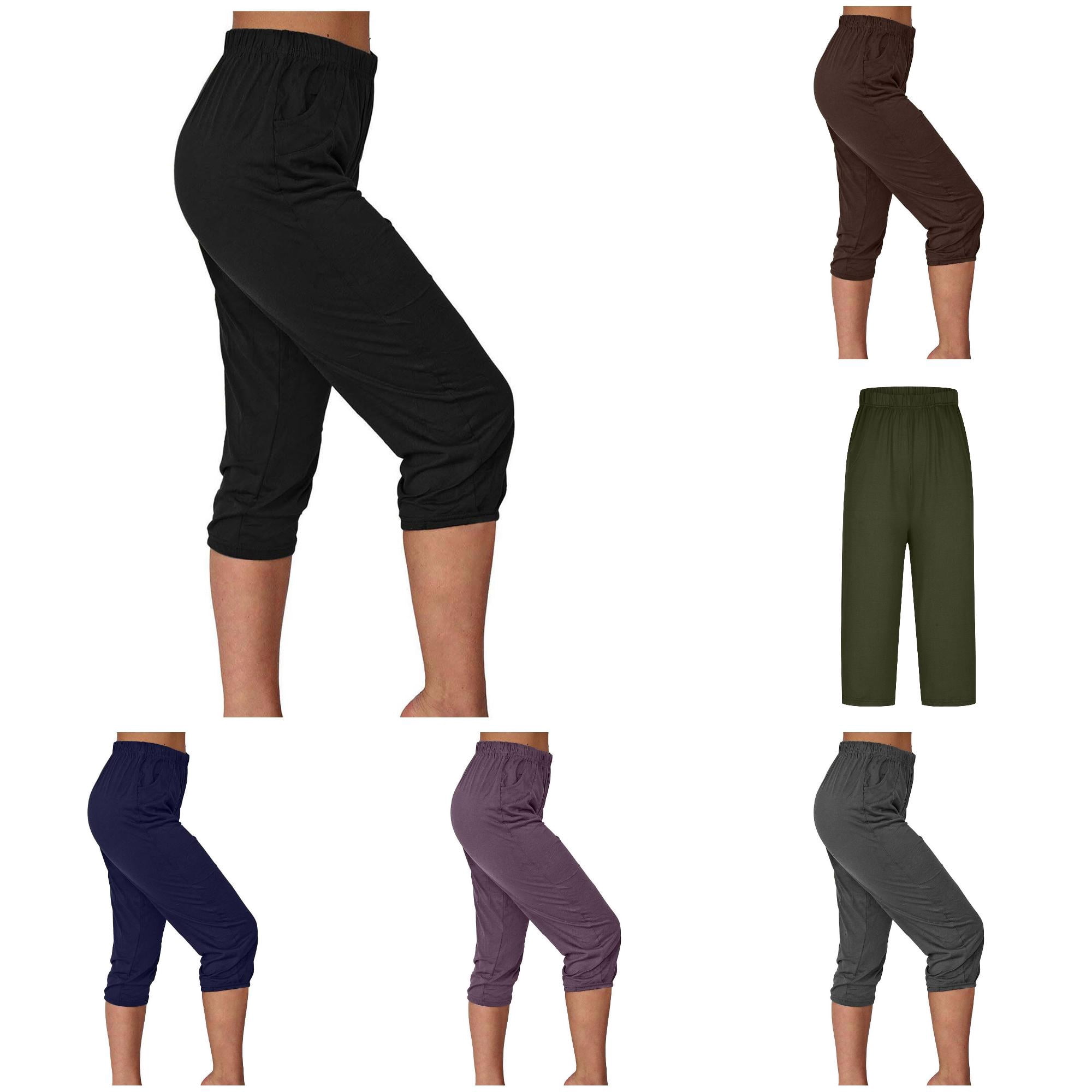 ANINEO Women's Solid Color Stretchy Capri Leggings Low Waist Pocketed ...