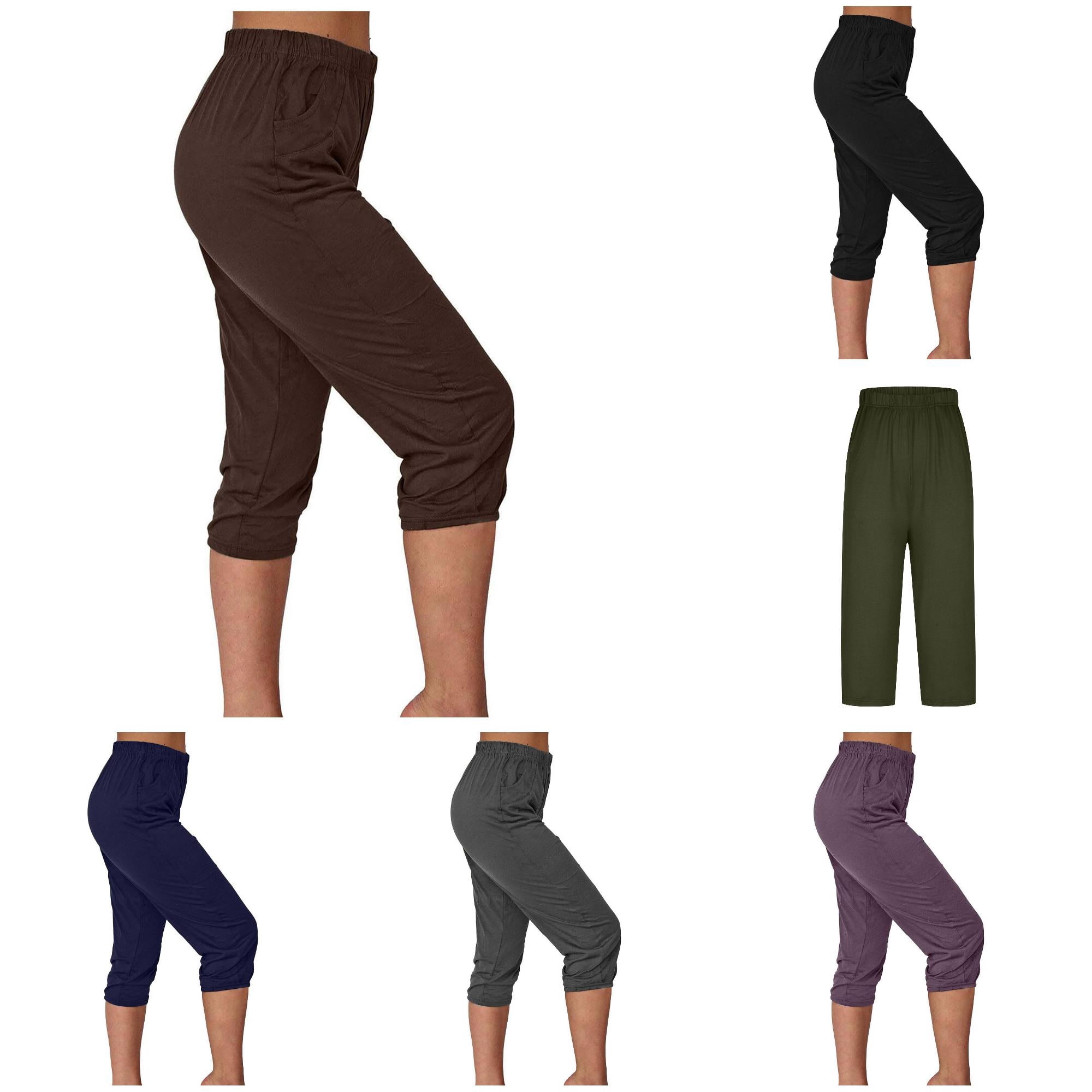 ANINEO Women's Solid Color Stretchy Capri Leggings Low Waist Pocketed ...