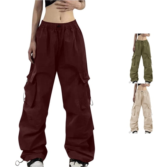 ANINEO Women's Summer Cargo Parachute Pants Loose Fit Pocket Vintage ...