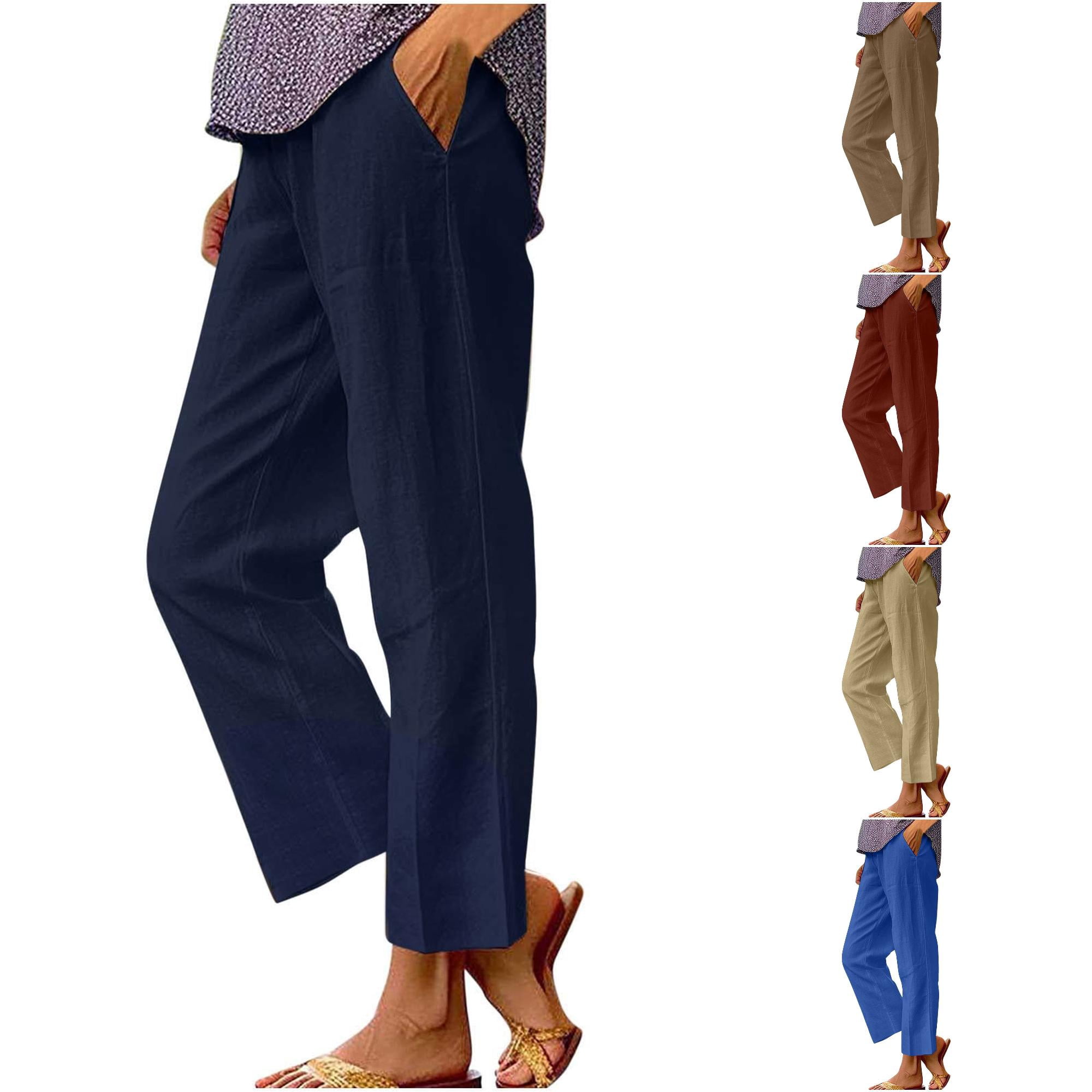 ANINEO Womens Daily Elastic Waist Workout Solid Color Long Pants Loose ...