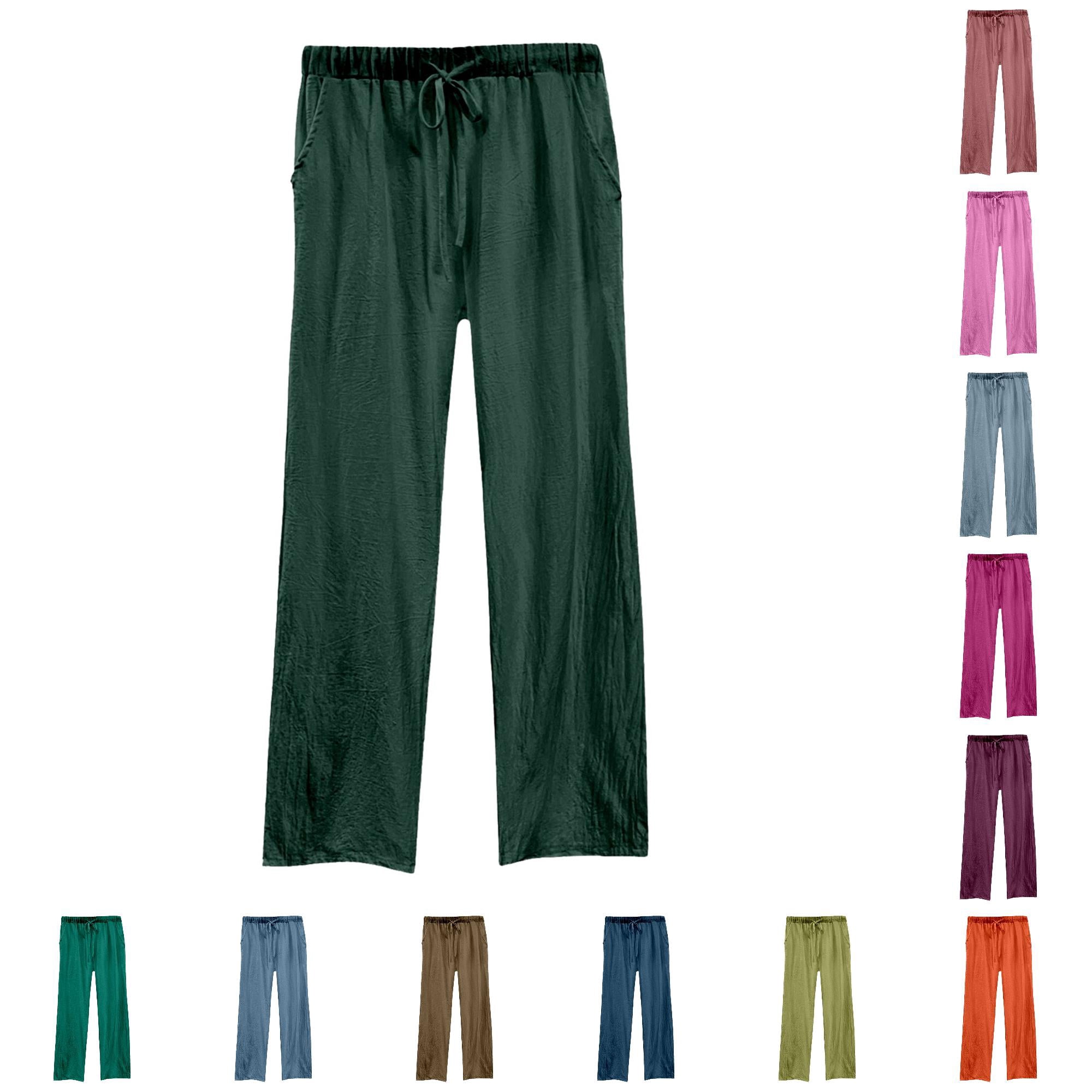 ANINEO Womens Daily Elastic Waist Workout Solid Color Long Pants Loose ...