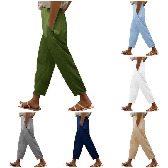 ANINEO Womens Daily Elastic Waist Workout Trousers Solid Color Long ...
