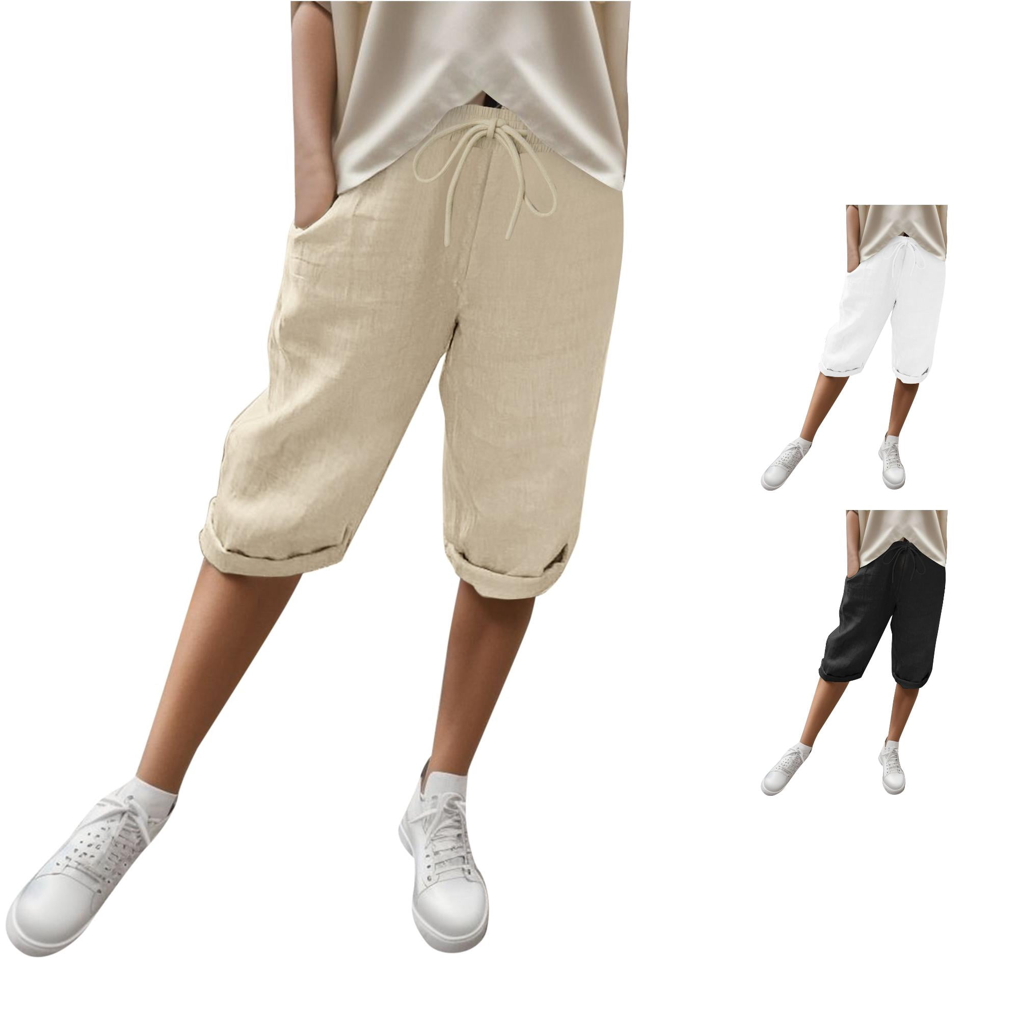 ANINEO Womens Fashion Solid Color Large Pocket Elastic Casual Pants ...