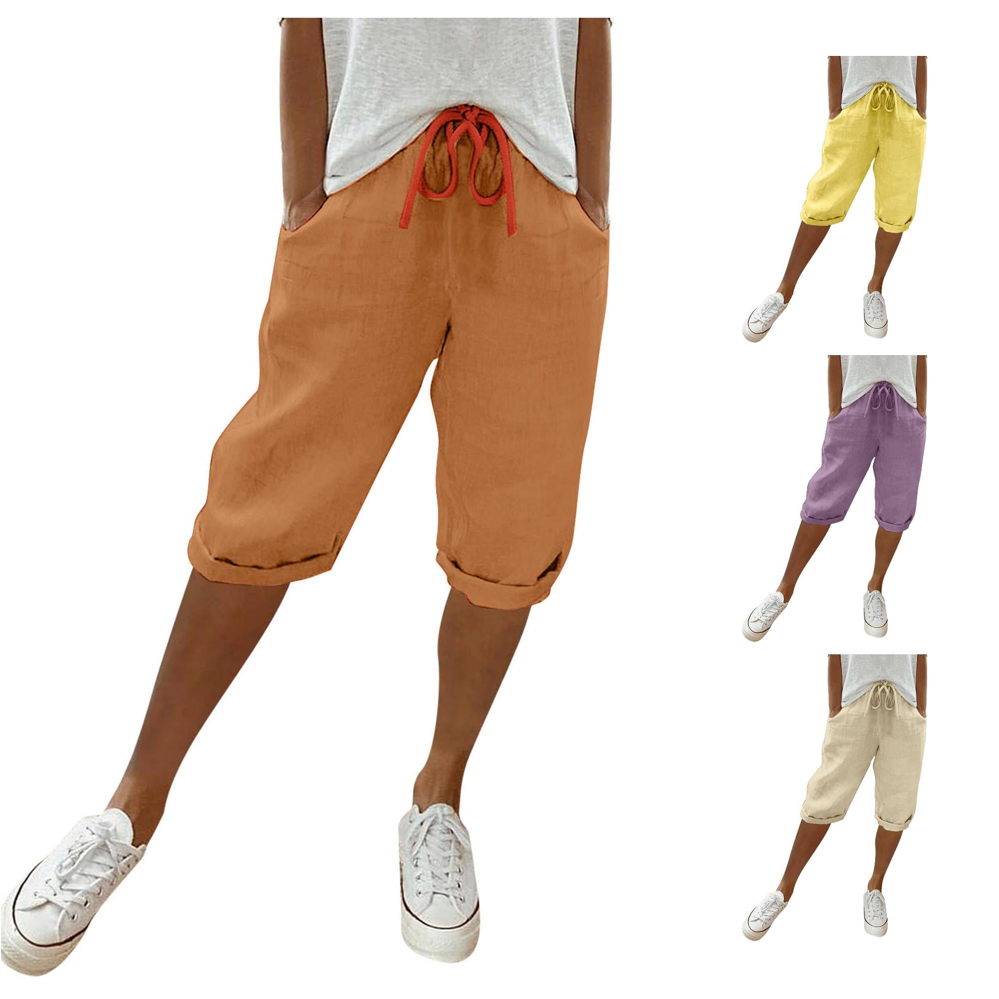 ANINEO Womens Fashion Solid Color Large Pocket Elastic Casual Pants ...