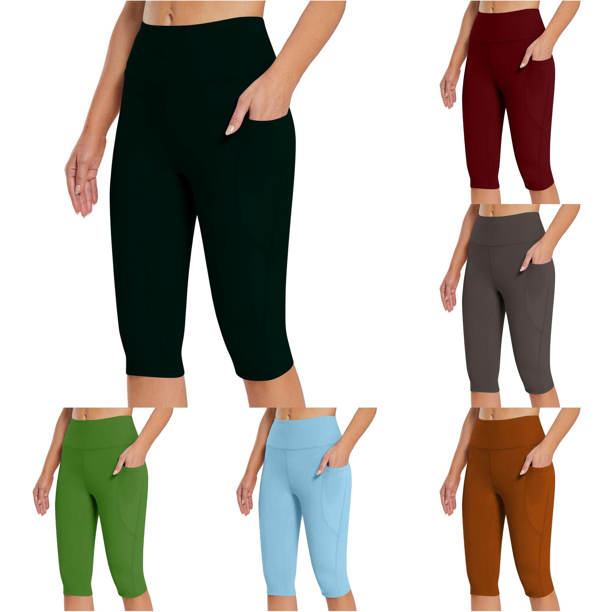 ANINEO Womens Solid Color Casual Legging Yoga Knee Length High Waist ...