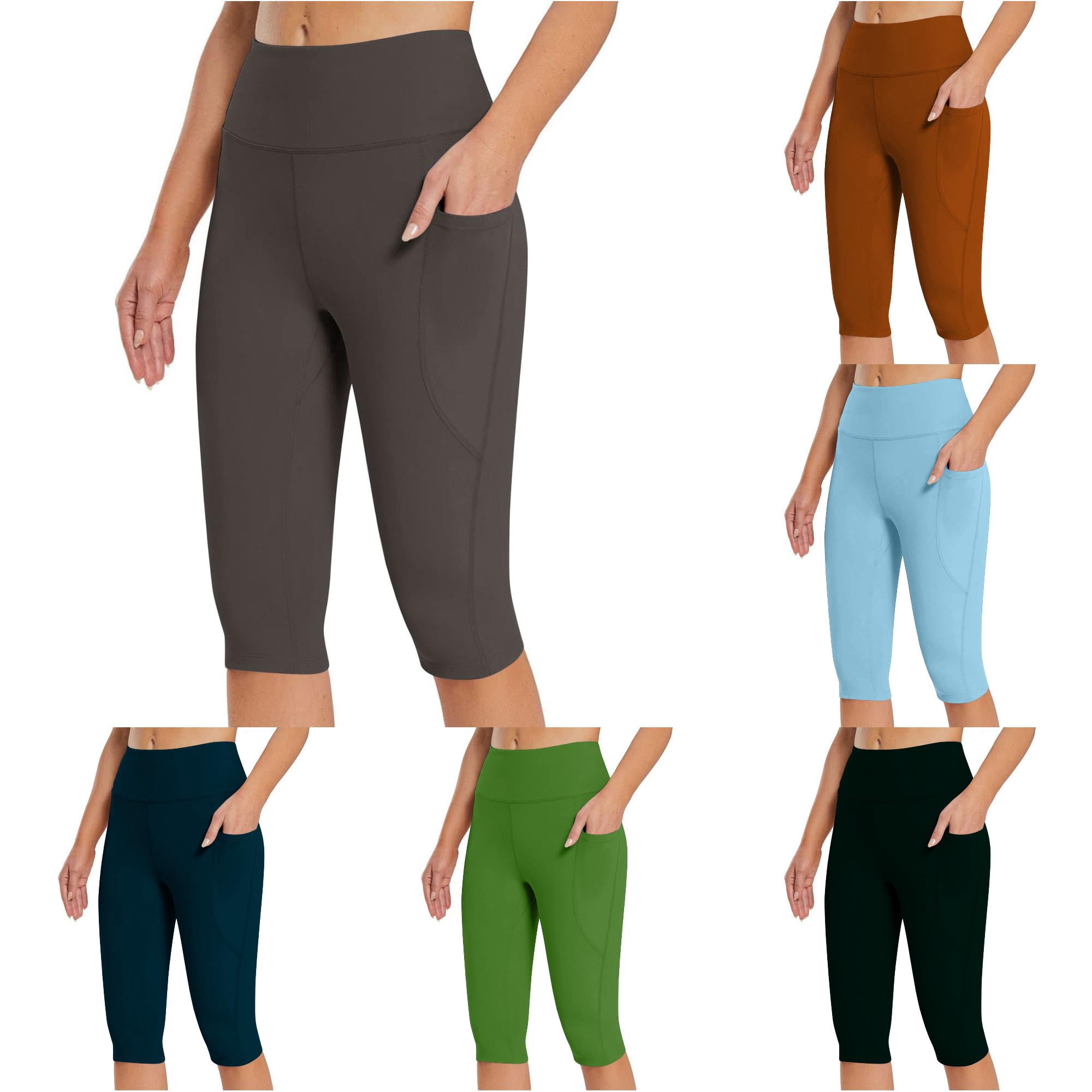 ANINEO Womens Solid Color Casual Legging Yoga Knee Length High Waist ...