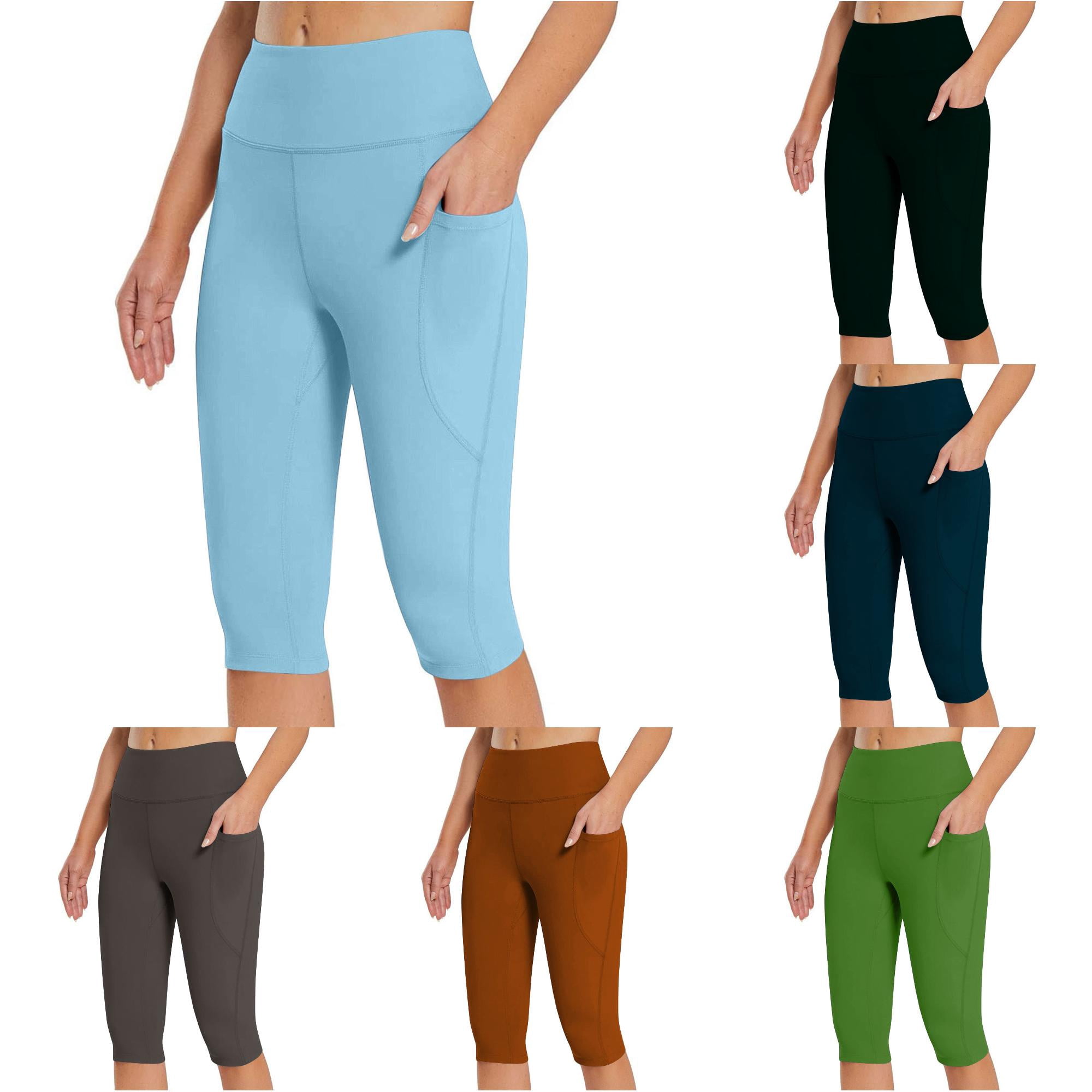 ANINEO Womens Solid Color Casual Legging Yoga Knee Length High Waist ...