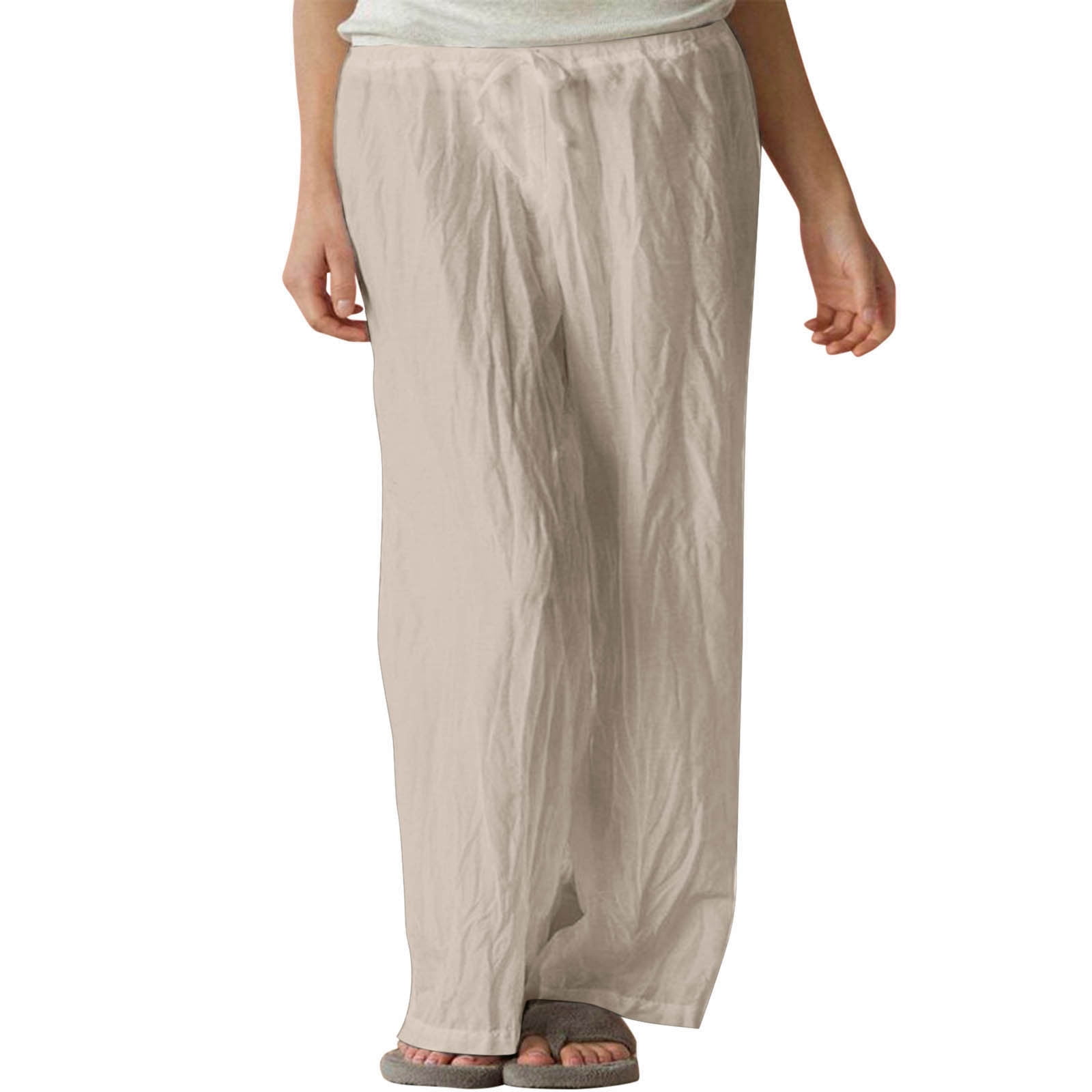 ANINEO Womens Summer Cotton Linen Casual Loose Wide Leg Pants Draw ...